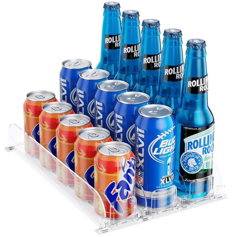 DELAMU Refrigerator Beverage Organizer with Auto Push Rod, Adjustable ...