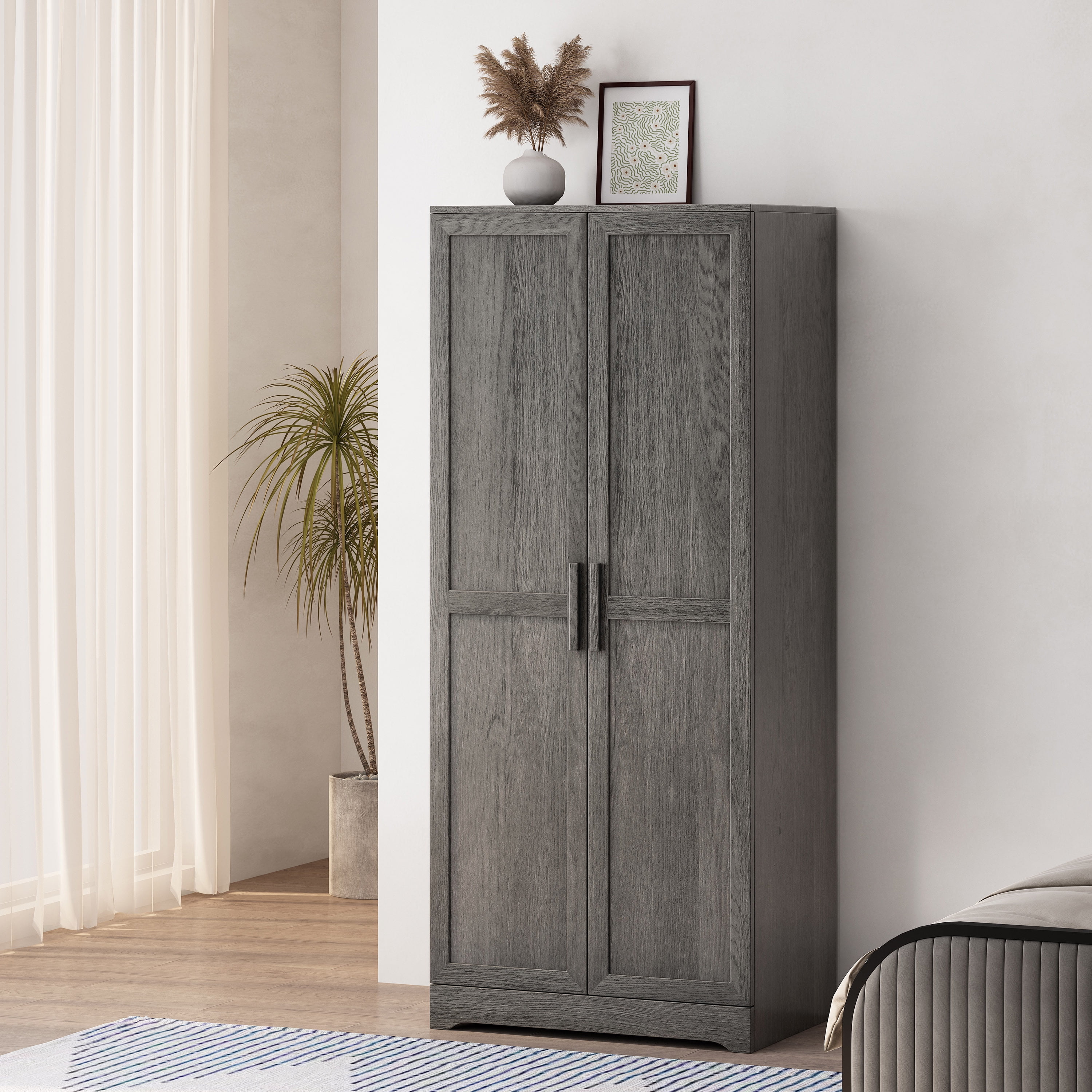 DELANEY 2-Door Wardrobe | Rustic Storage Armoire with Clothes Rail ...