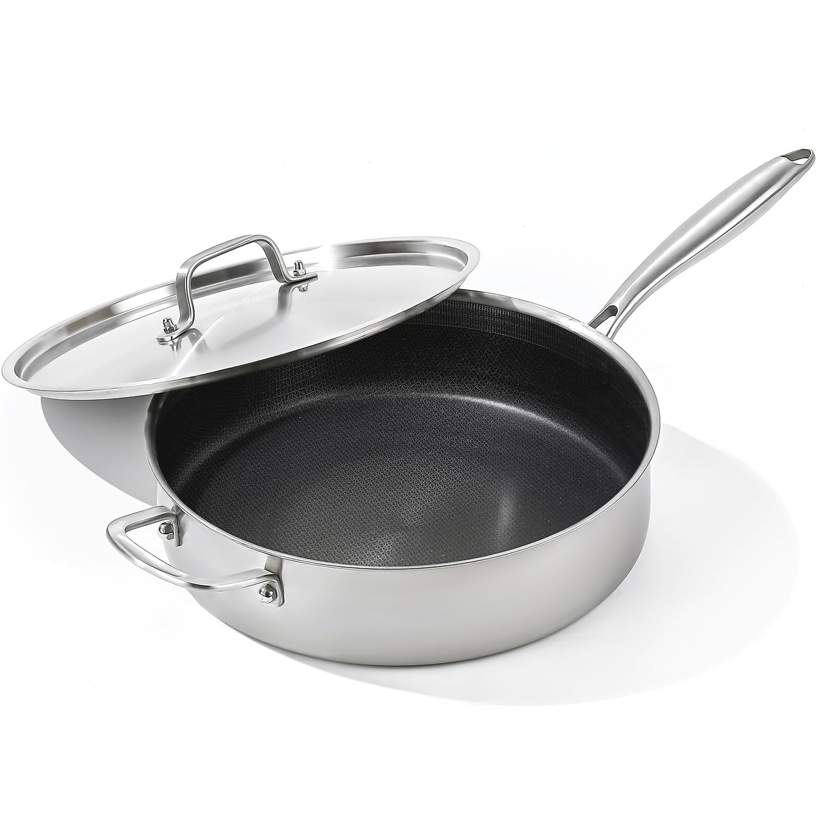 DELARLO 7 Quarts Saute Pan Tri-Ply Stainless Steel,Large Deep Frying ...