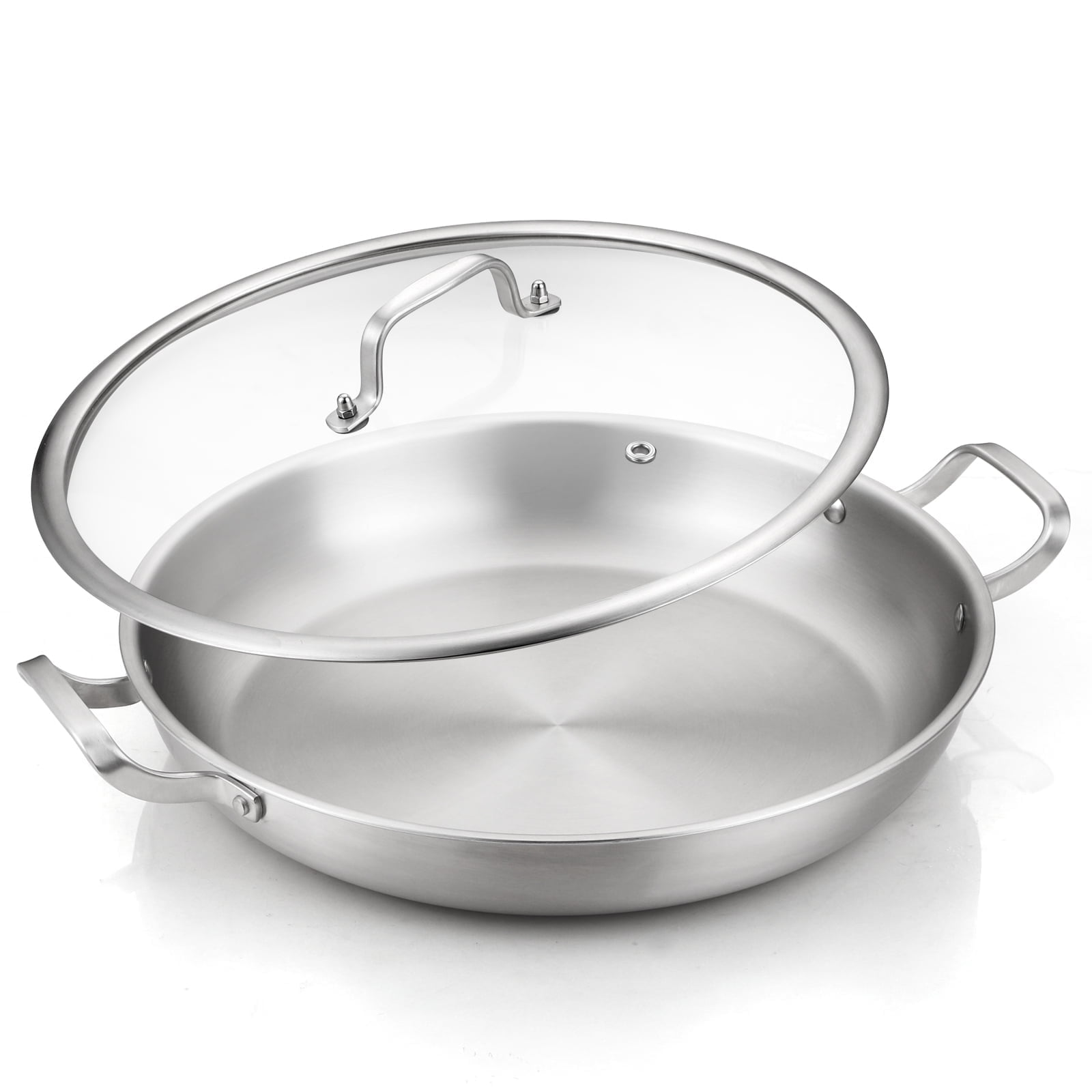 Free Shipping! DELARLO 14 Inch Tri-Ply Stainless Steel Paella Pan with ...