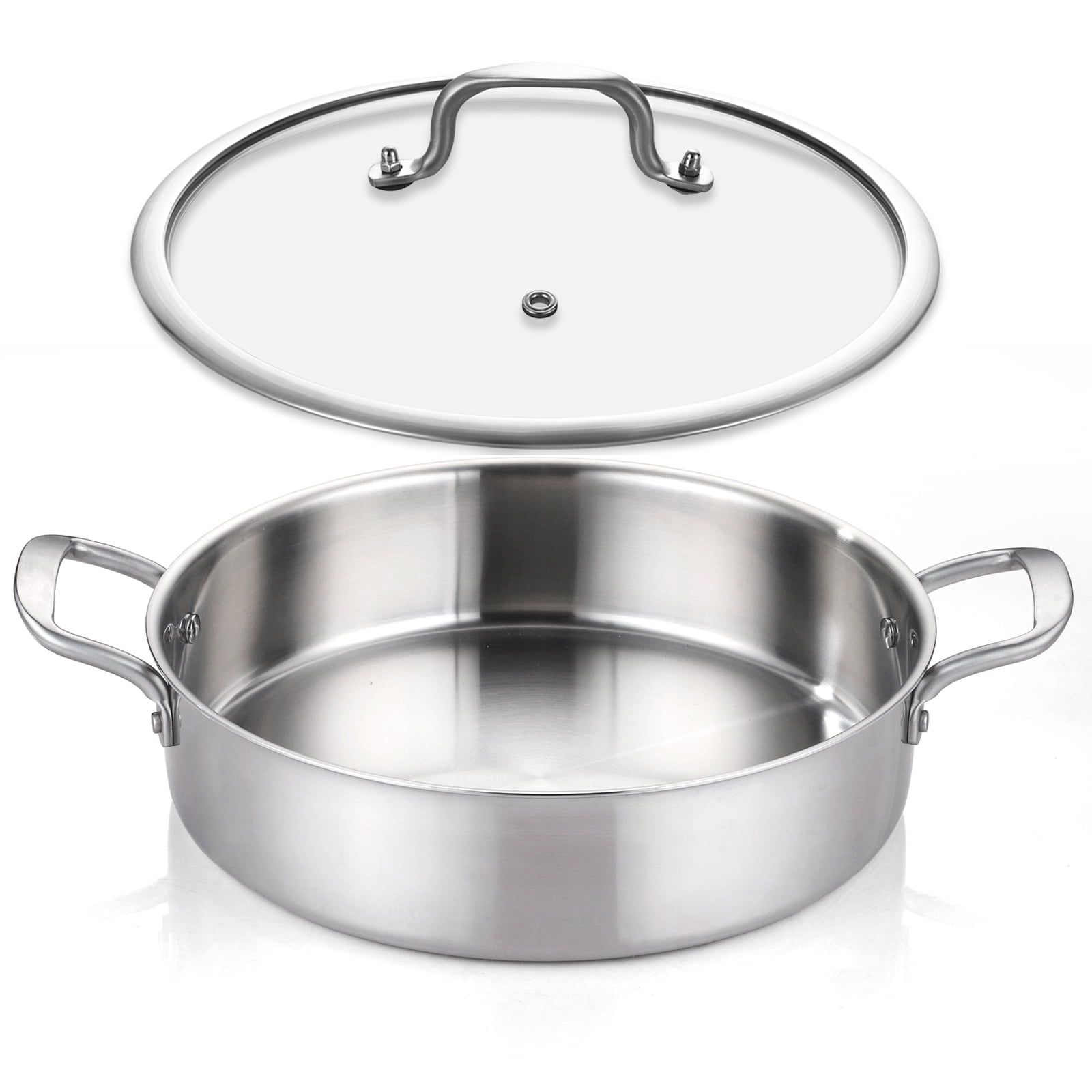 DELARLO Tri-Ply Stainless Steel 5QT Saute Pan with lid Double handle 12 ...