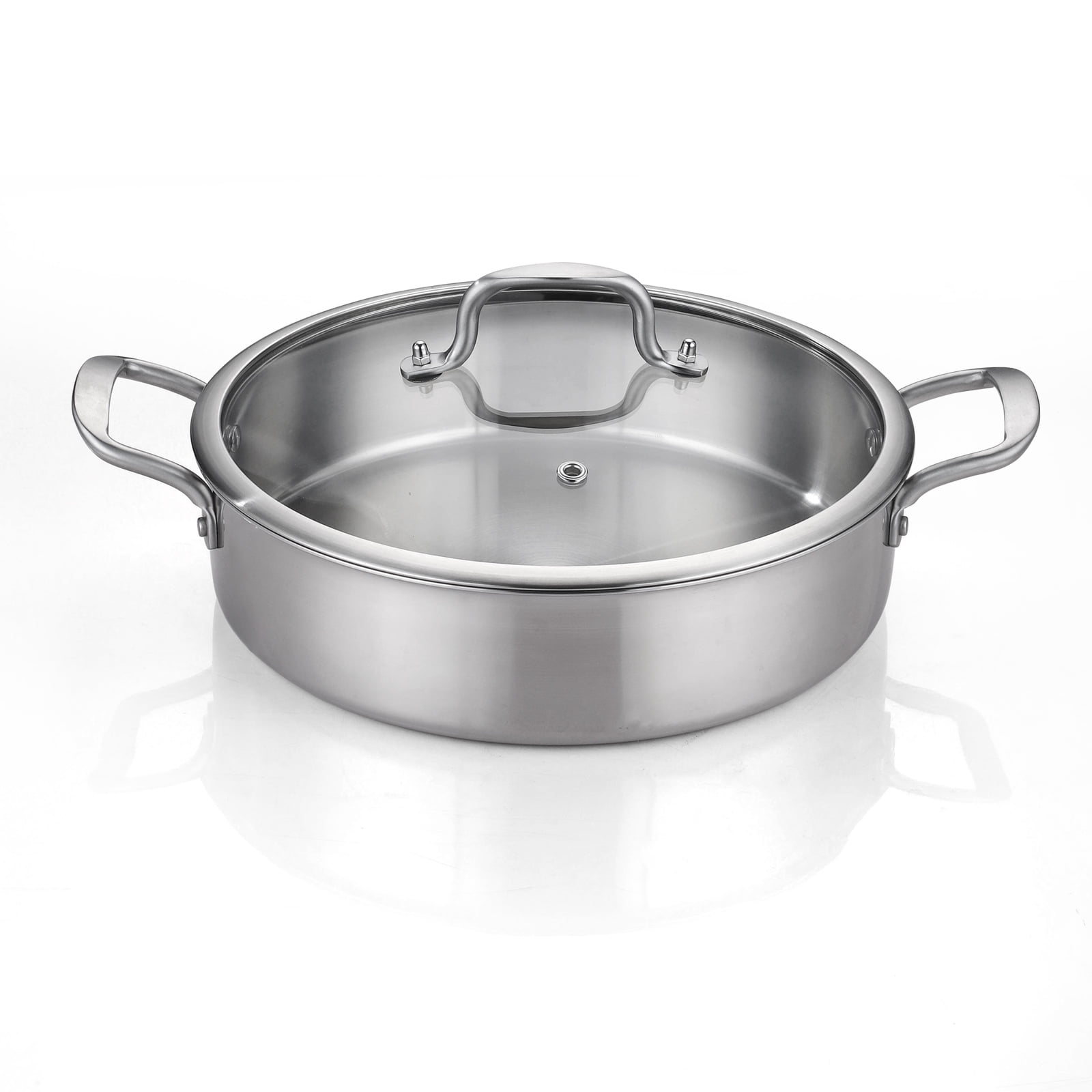DELARLO Tri-Ply Stainless Steel 6QT Saute Pan with lid Double handle 12 ...