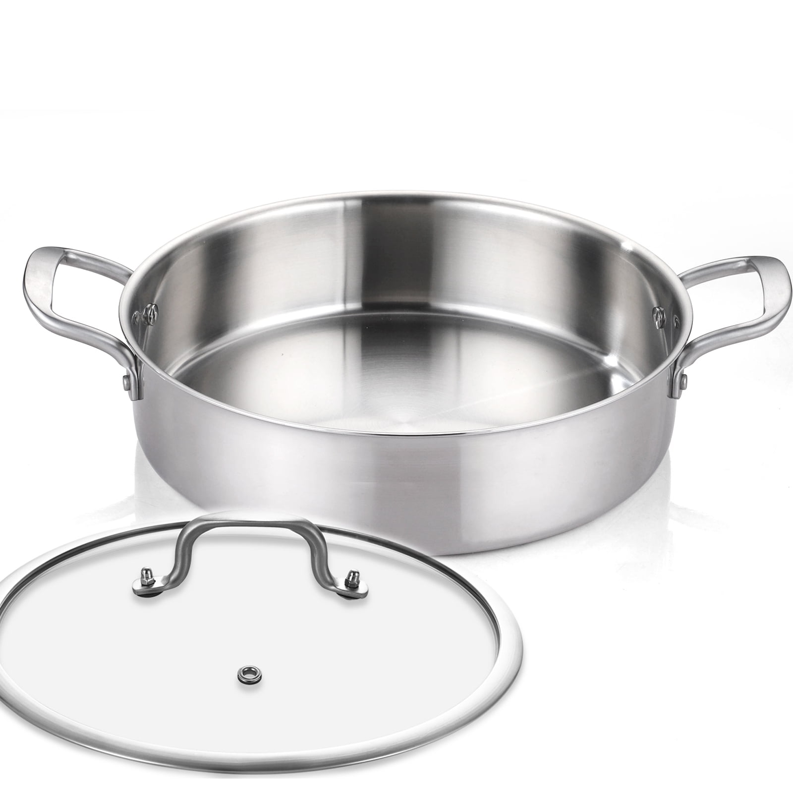 DELARLO Tri-Ply Stainless Steel 7QT Saute Pan with lid Double handle 12 ...