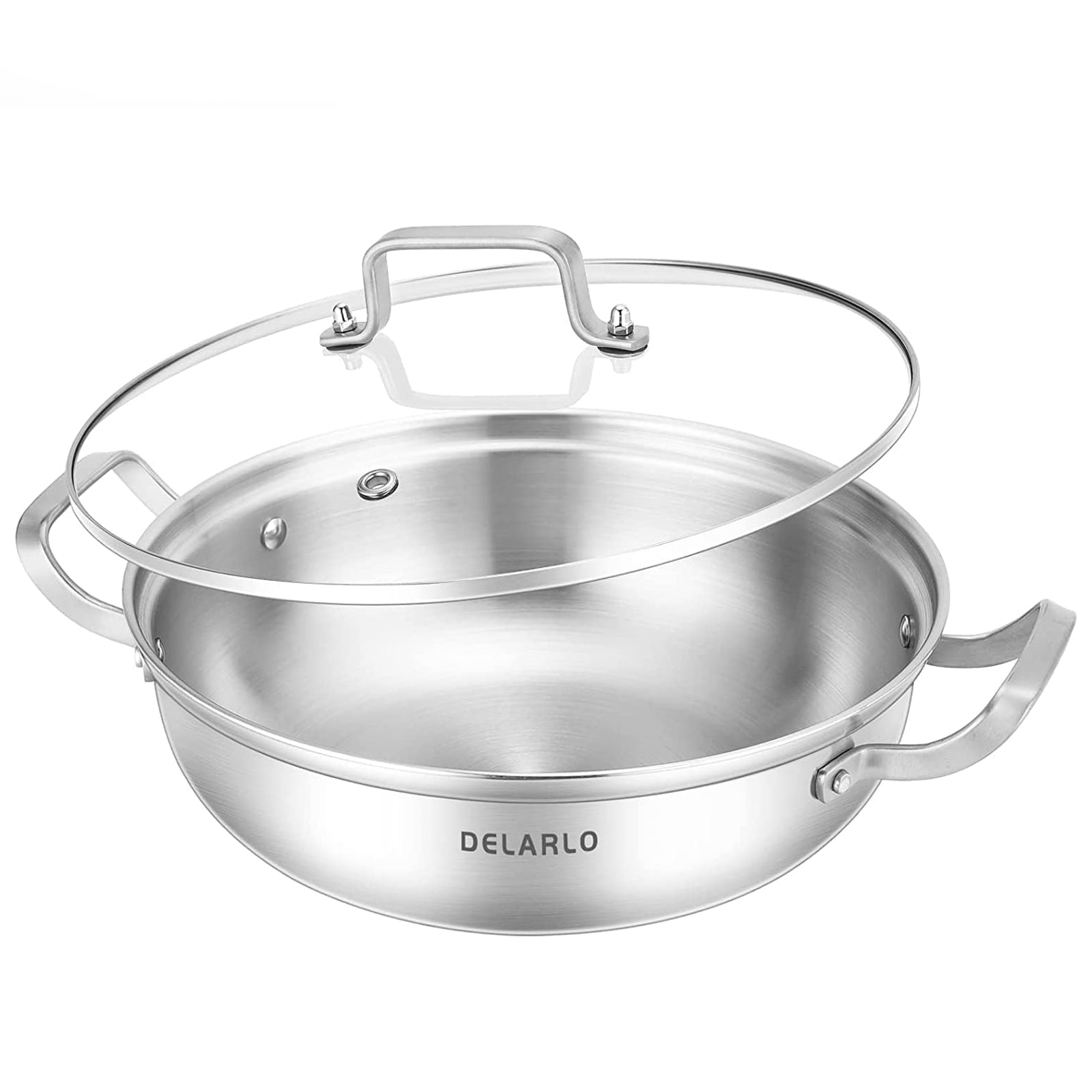 DELARLO Tri-Ply Stainless Steel Everyday Pan 12inch,Kitchen Deep ...