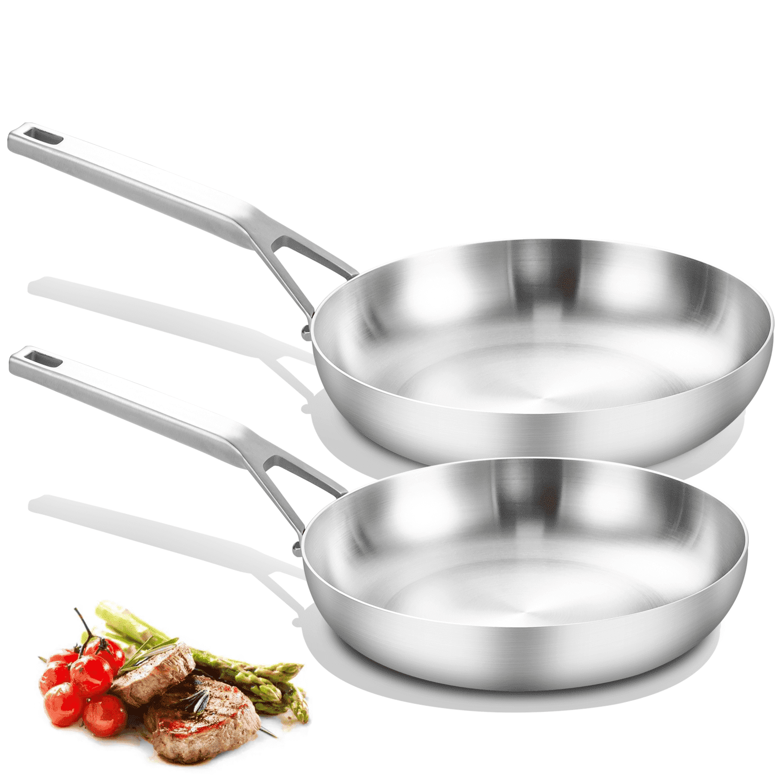 DELARLO Tri-Ply Stainless Steel 8 and 10 Inch Frying Pan Set, Oven Safe ...