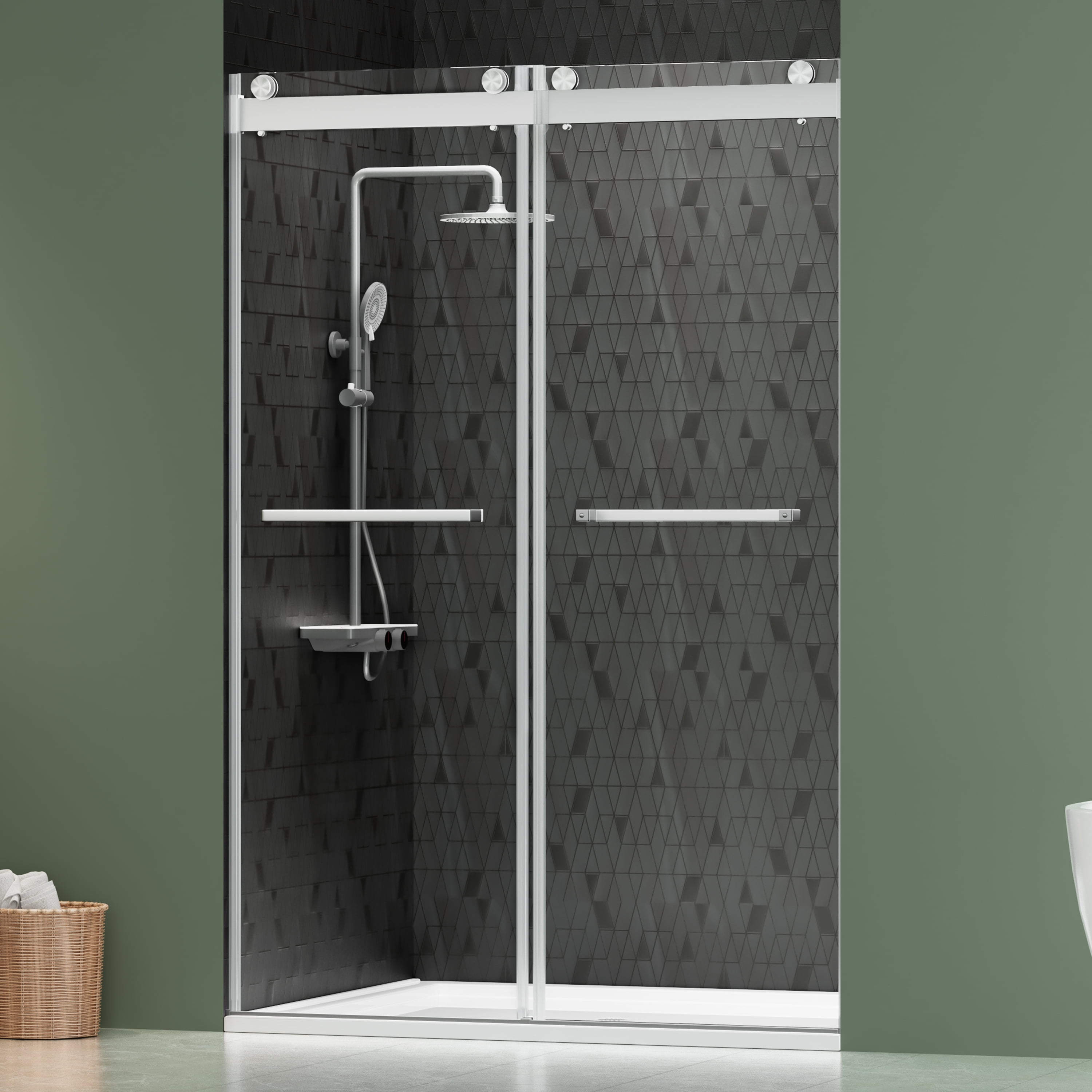 Free Shipping! DELAVIN 44-48.in W x 75.in Double Sliding Frameless ...