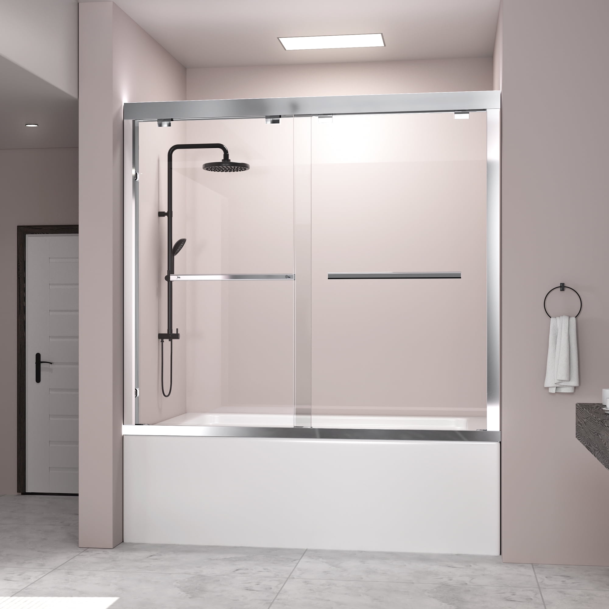 DELAVIN 56-59 in.W x 59 in.H Semi-Frameless Double Sliding Tub Shower ...