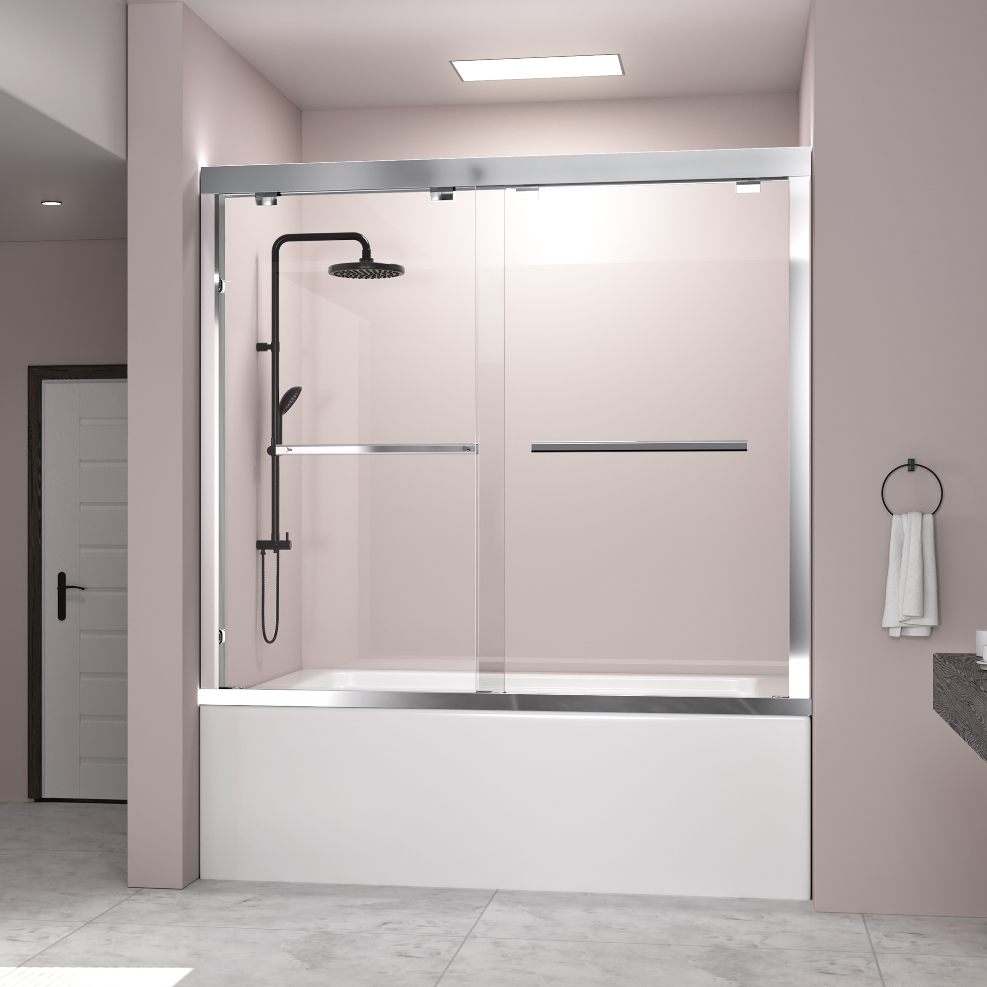 DreamLine Infinity-Z 56-60 in. W x 58 in. H Semi-Frameless Sliding Tub ...
