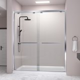 DELAVIN 56-59 in.W x 75 in.H Semi-Frameless Double Sliding Glass Shower ...