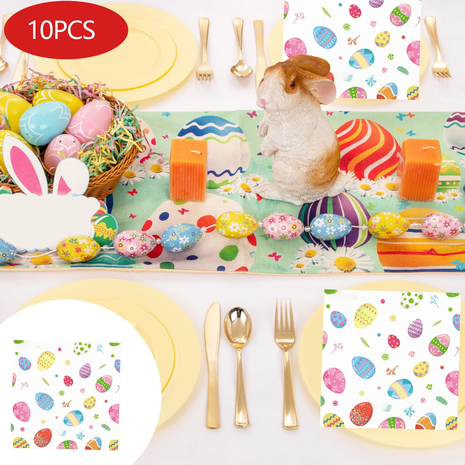 DELESYS Easter Egg Tableware - 10Pcs Easter Bunny Egg Napkins Happy ...