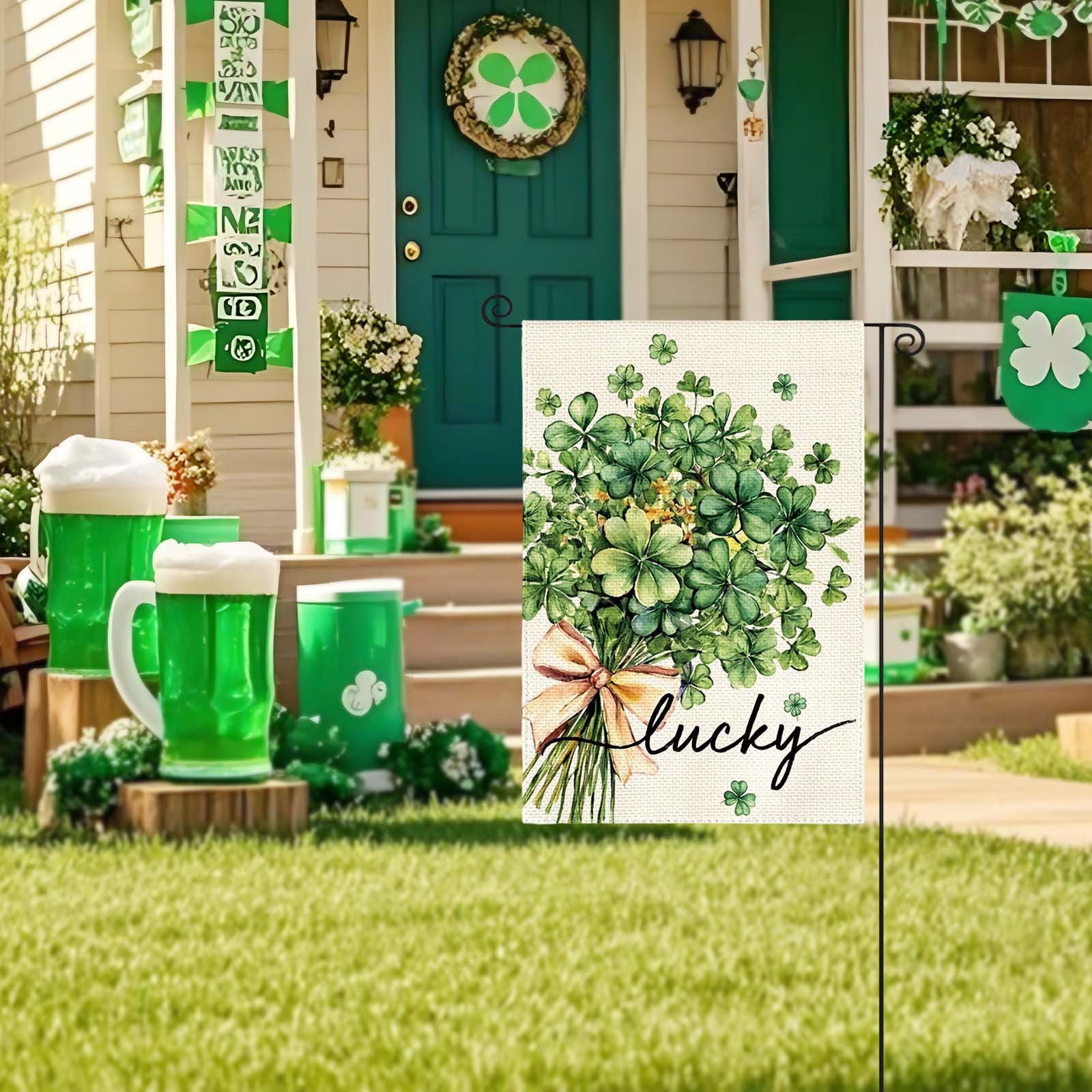 DELESYS Welcome Lucky Clover St Patricks Day Garden Flag Double Sided, Polka Dot Shamrock Yard ...