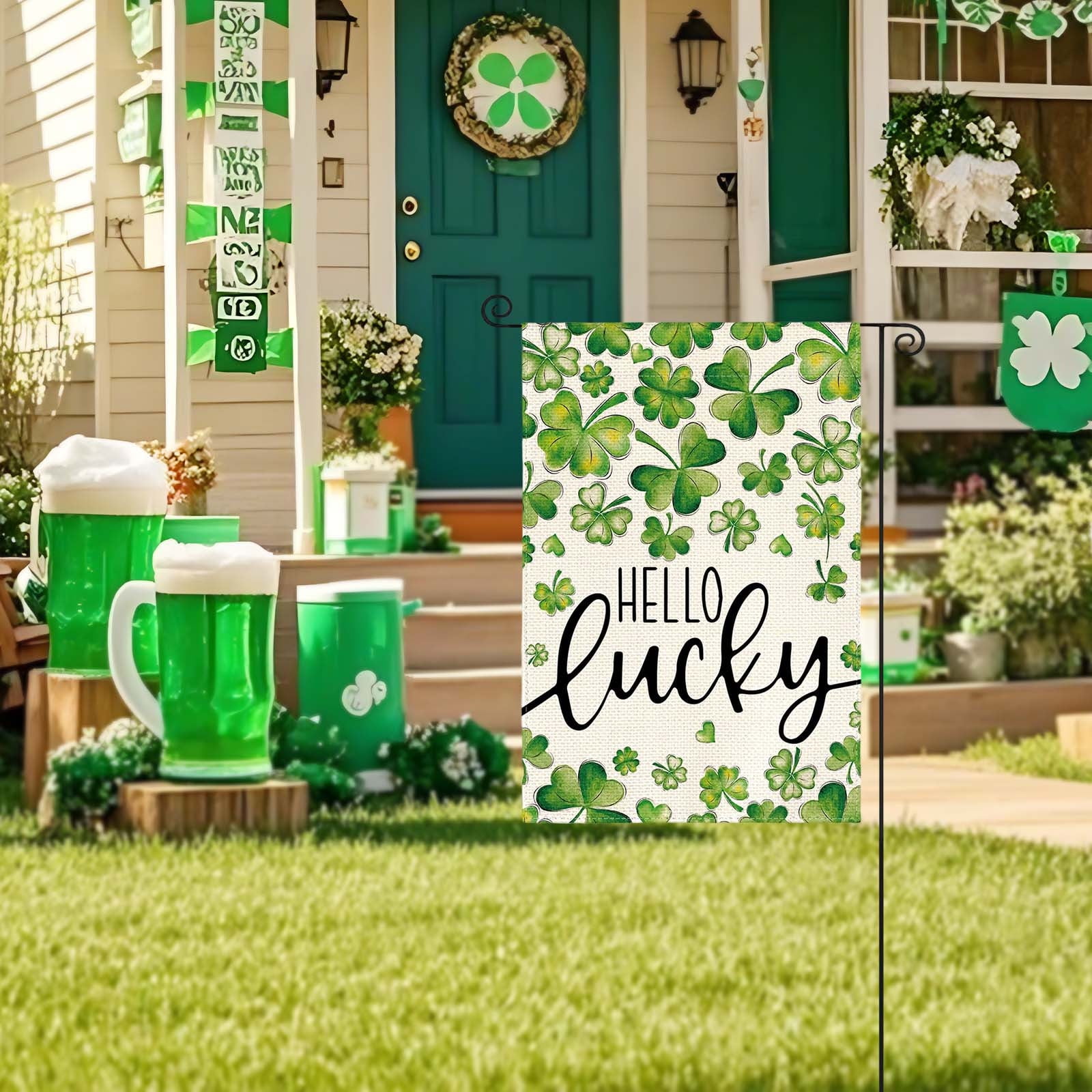 DELESYS Welcome Lucky Clover St Patricks Day Garden Flag Double Sided, Polka Dot Shamrock Yard ...