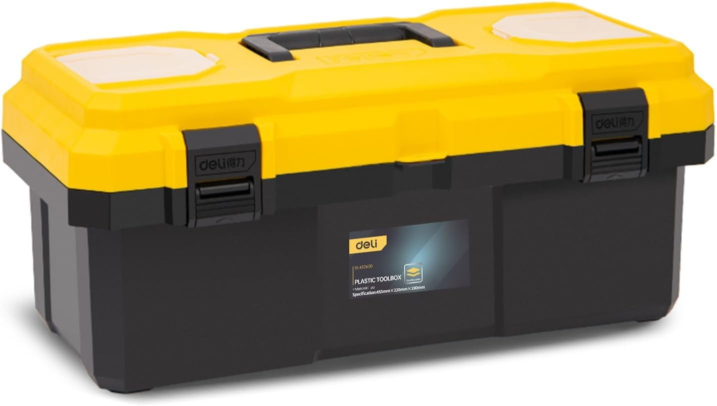 DELI Plastic Tool Box with Handle, 18 inch Tool Case with Double ...