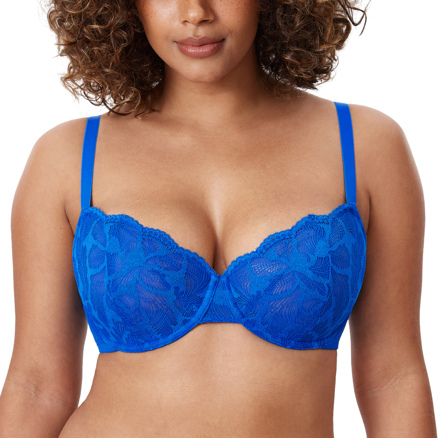 DELIMIRA Women's Balconette Bra Plus Size Lace Sexy Underwire Unlined Push Up See Through Bras ...