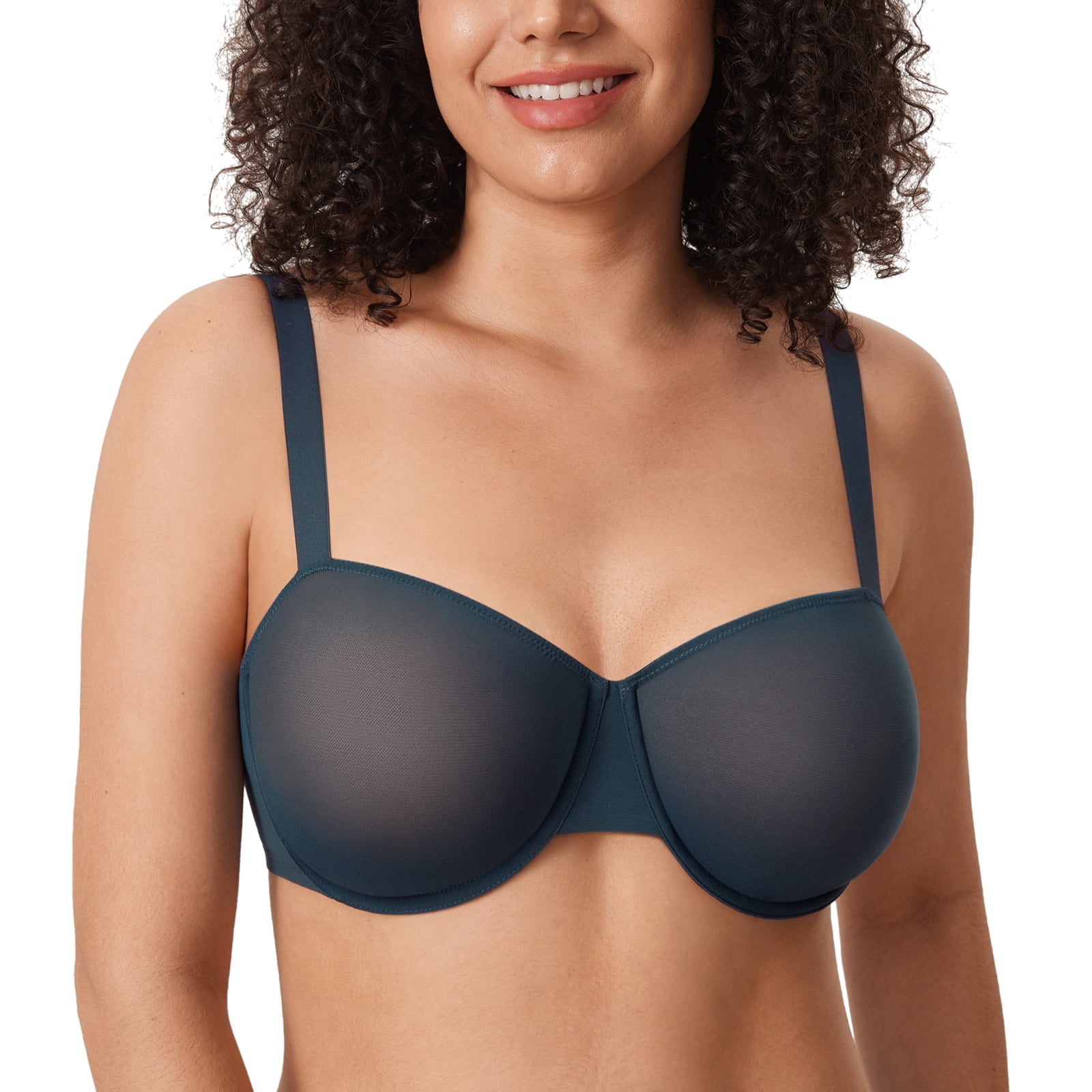 DELIMIRA Women's Cosnufy Balconette Bra Sheer Mesh Plus Size See Through Underwire Unlined Bras ...
