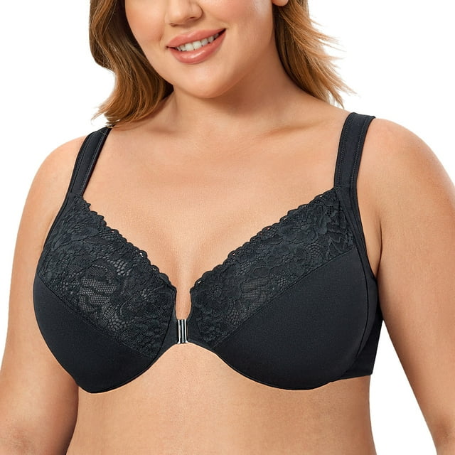 DELIMIRA Women's Front Closure Bras Plus Size Lace Full Coverage Underwire Unlined Bra - Walmart.com