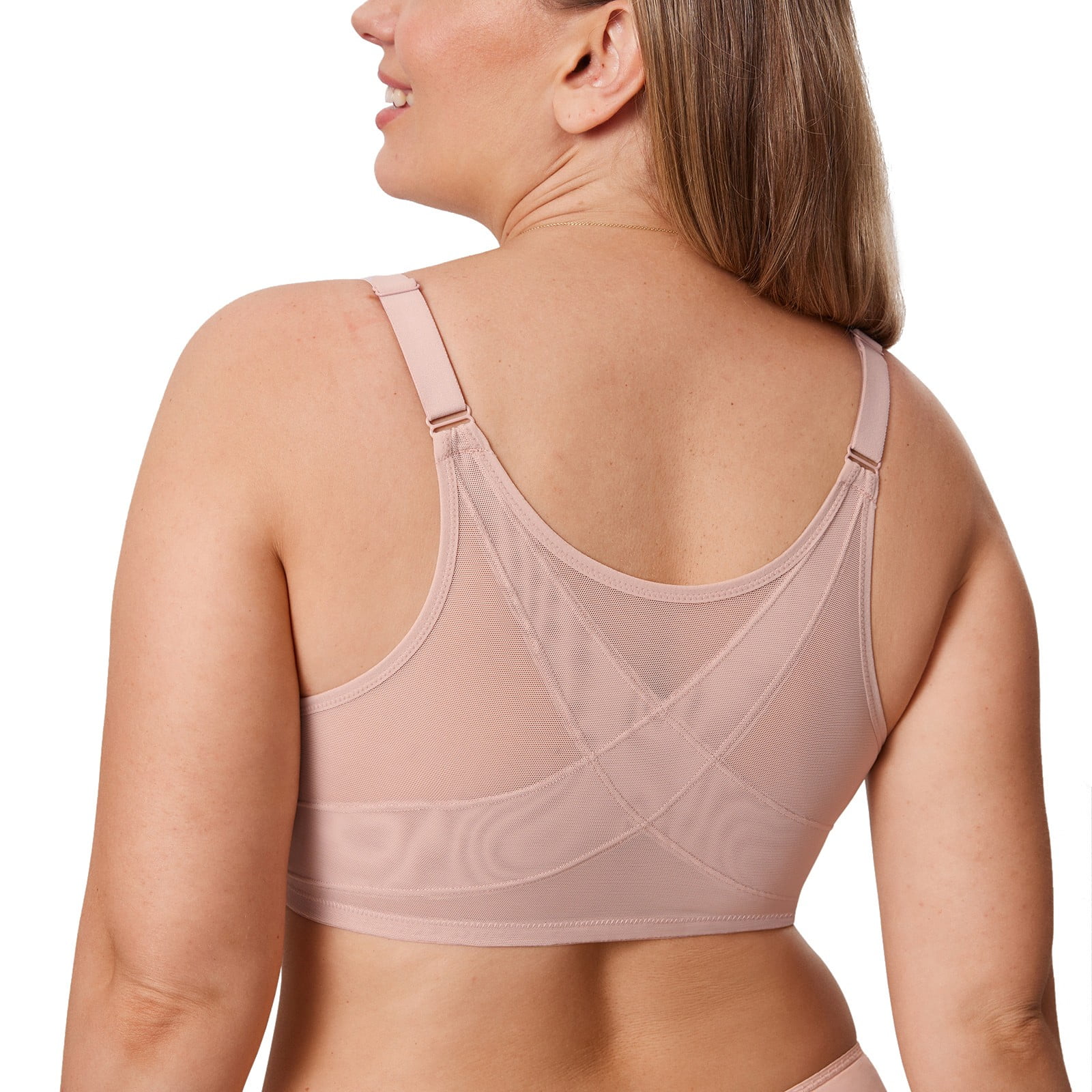 DELIMIRA Women's Front Closure Bras Posture Full Coverage Plus Size Lace Underwire Unlined Bra ...