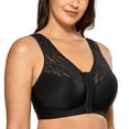 DELIMIRA Women's Front Closure Bras Racerback Wireless Plus Size Full Coverage Lace Bra ...