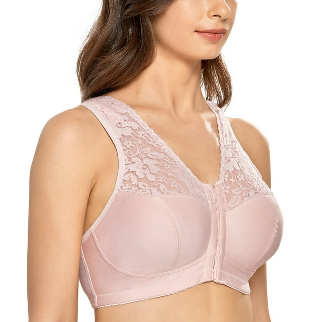 Delimira Womens Front Closure Bras Racerback Wireless Plus Size Full
