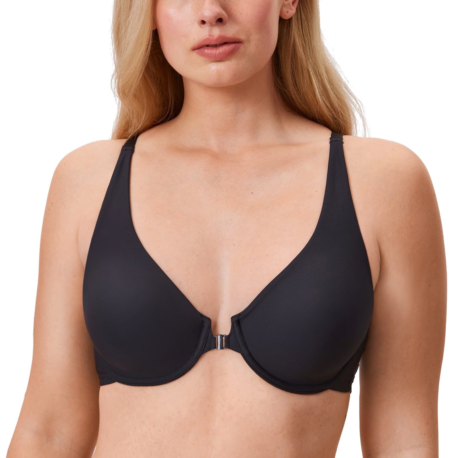 DELIMIRA Women's Front Closure Bras Seamless Plus Size Plunge Underwire Unlined Comfortable Bra ...