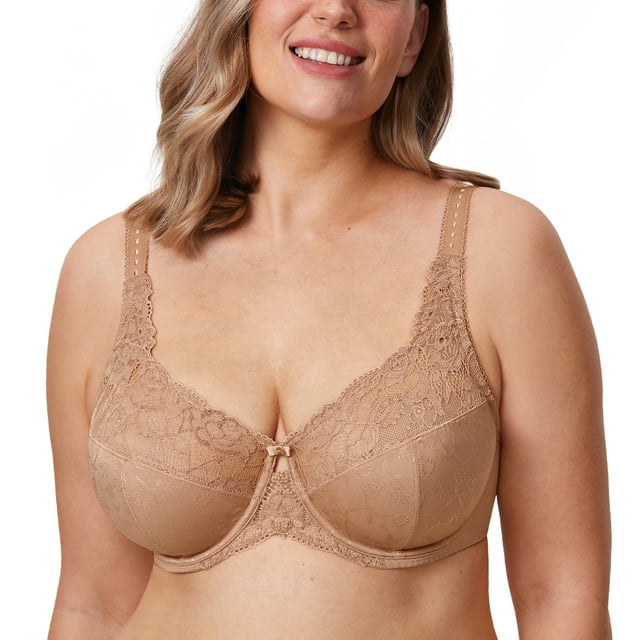 DELIMIRA Women's Plus Size Full Coverage Underwire Unlined Minimizer Lace Bra - Walmart.com