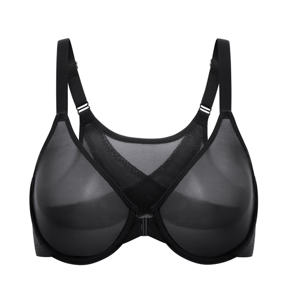 DELIMIRA Women's Posture Front Closure Bras Sheer Mesh Plus Size ...