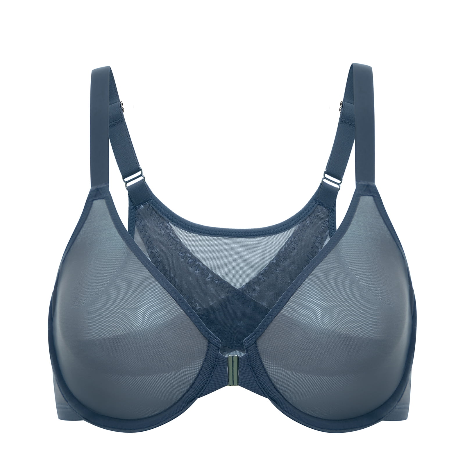 DELIMIRA Women's Posture Front Closure Bras Sheer Mesh Plus Size Underwire Unlined Bra - Walmart.com