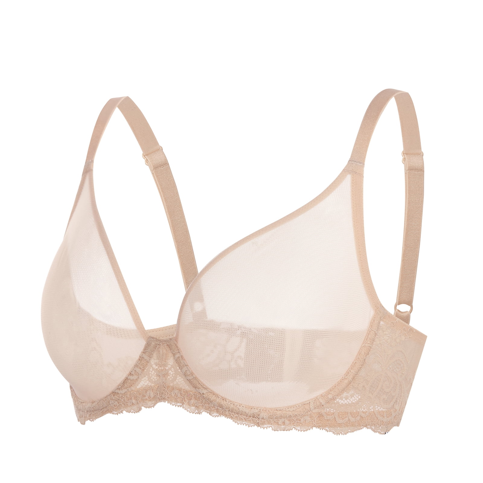 DELIMIRA Women's Sheer Mesh Bra See Through Plus Size Sexy Full ...