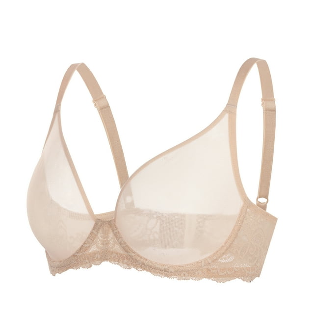 DELIMIRA Women's Sheer Mesh Bra See Through Plus Size Sexy Full ...