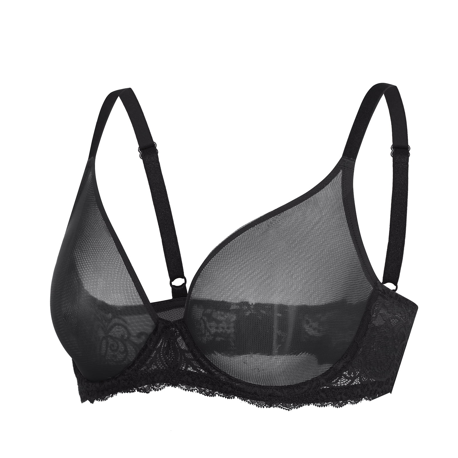 DELIMIRA Women's Sheer Mesh Bra See Through Plus Size Sexy Full ...