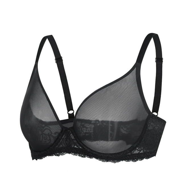DELIMIRA Women's Sheer Mesh Bra See Through Plus Size Sexy Full ...