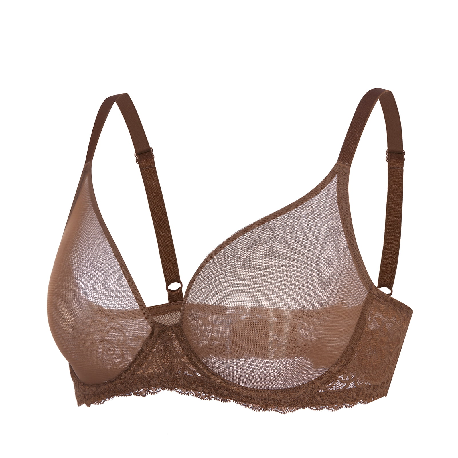 DELIMIRA Women's Sheer Mesh Bra See Through Plus Size Sexy Full ...