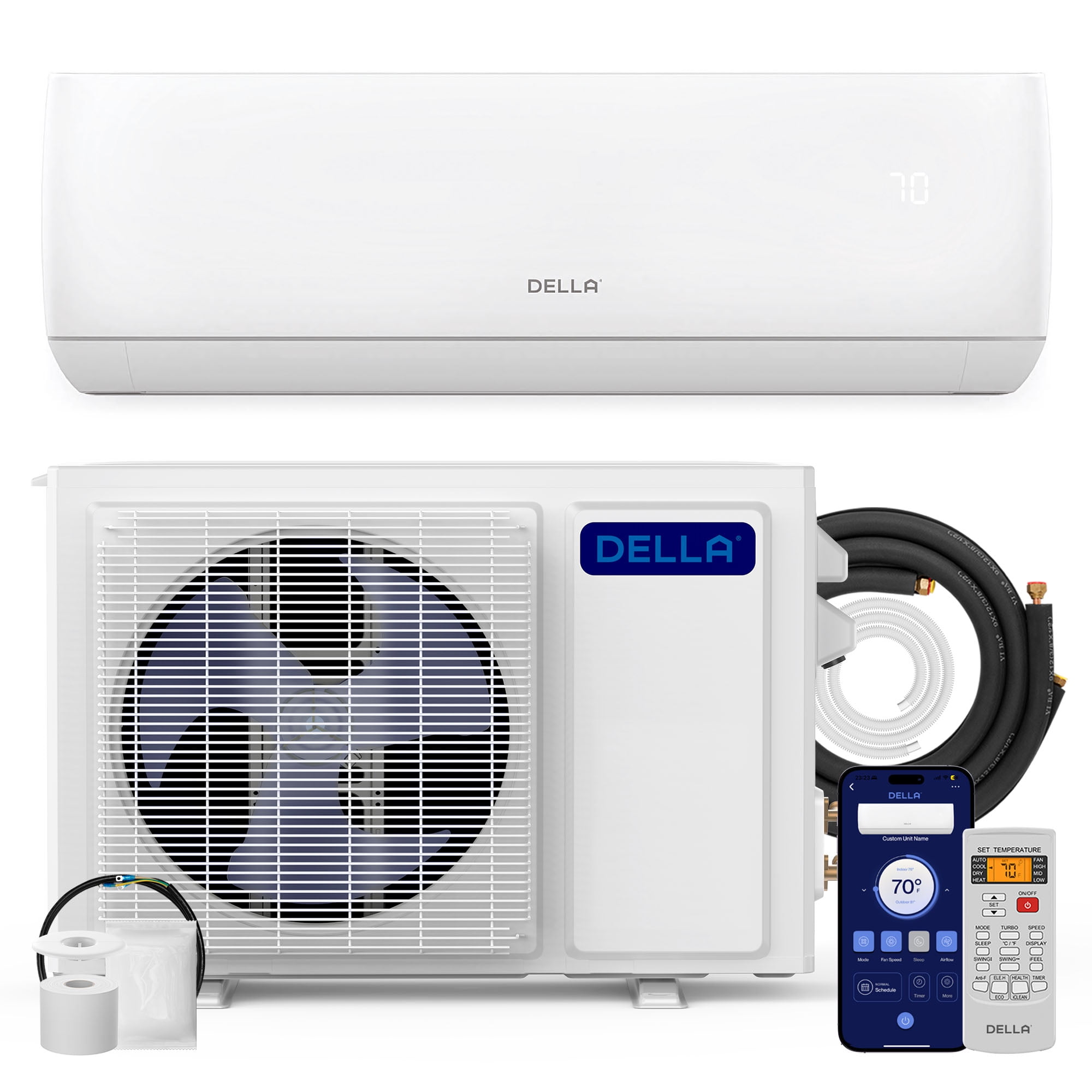 Della 12000 Btu Wifi 20 Seer Mini Split Ac And Heater 1 Ton Heat Pump