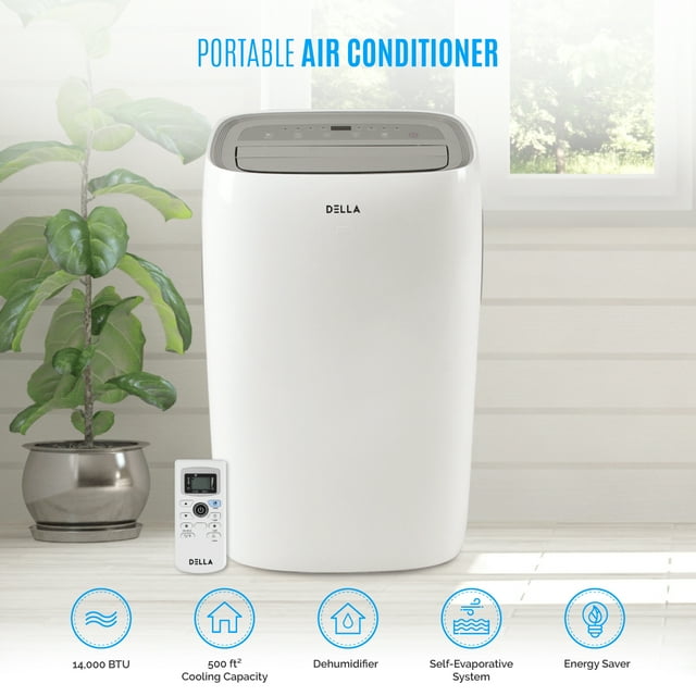 DELLA 14,000 BTU Portable Air Conditioner Heater Dehumidifier w/ Remote ...