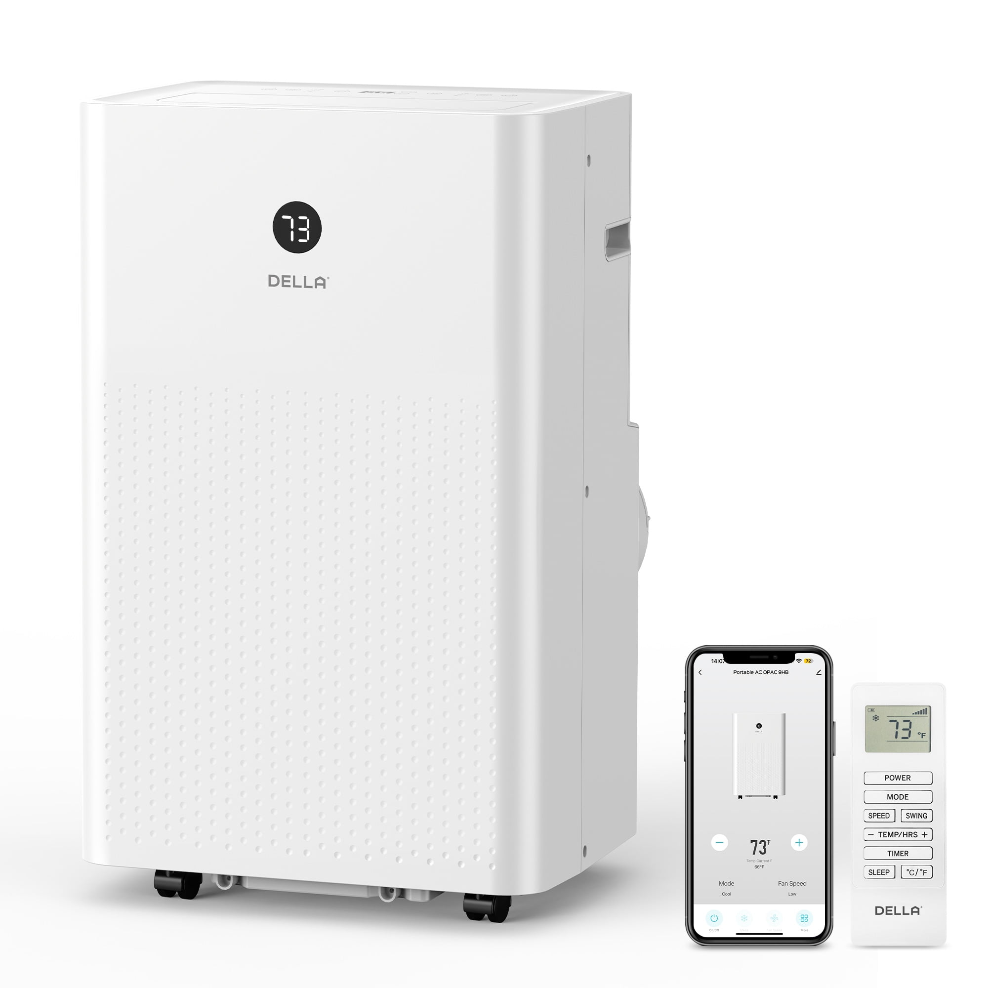 DELLA 14,000 BTU Portable AC, WiFi, Alexa, 3 Speeds, Dehumidifier, with ...