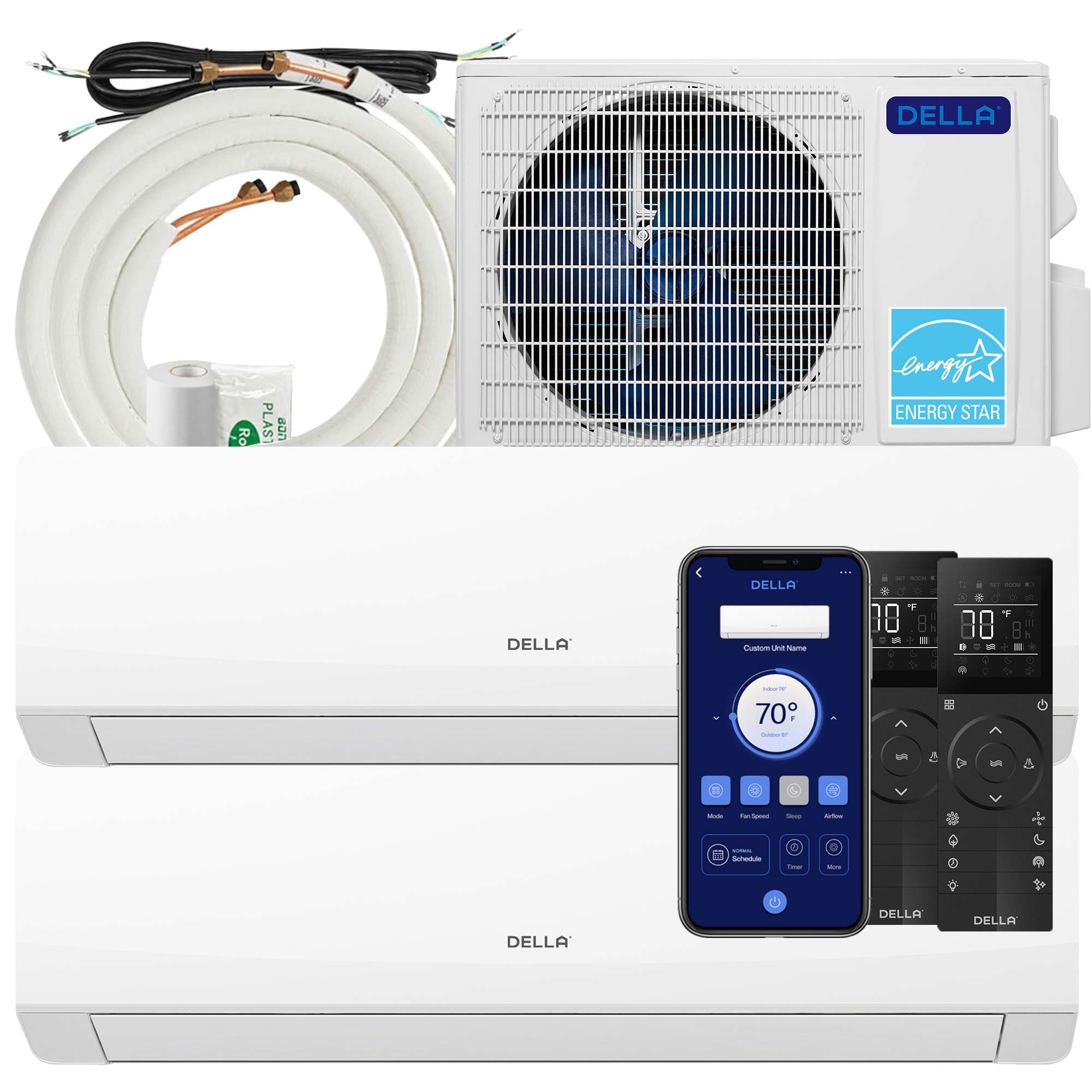 DELLA 18K BTU 2 Zone 7000 7000 BTU Mini Split AC & Heat Pump, Energy ...