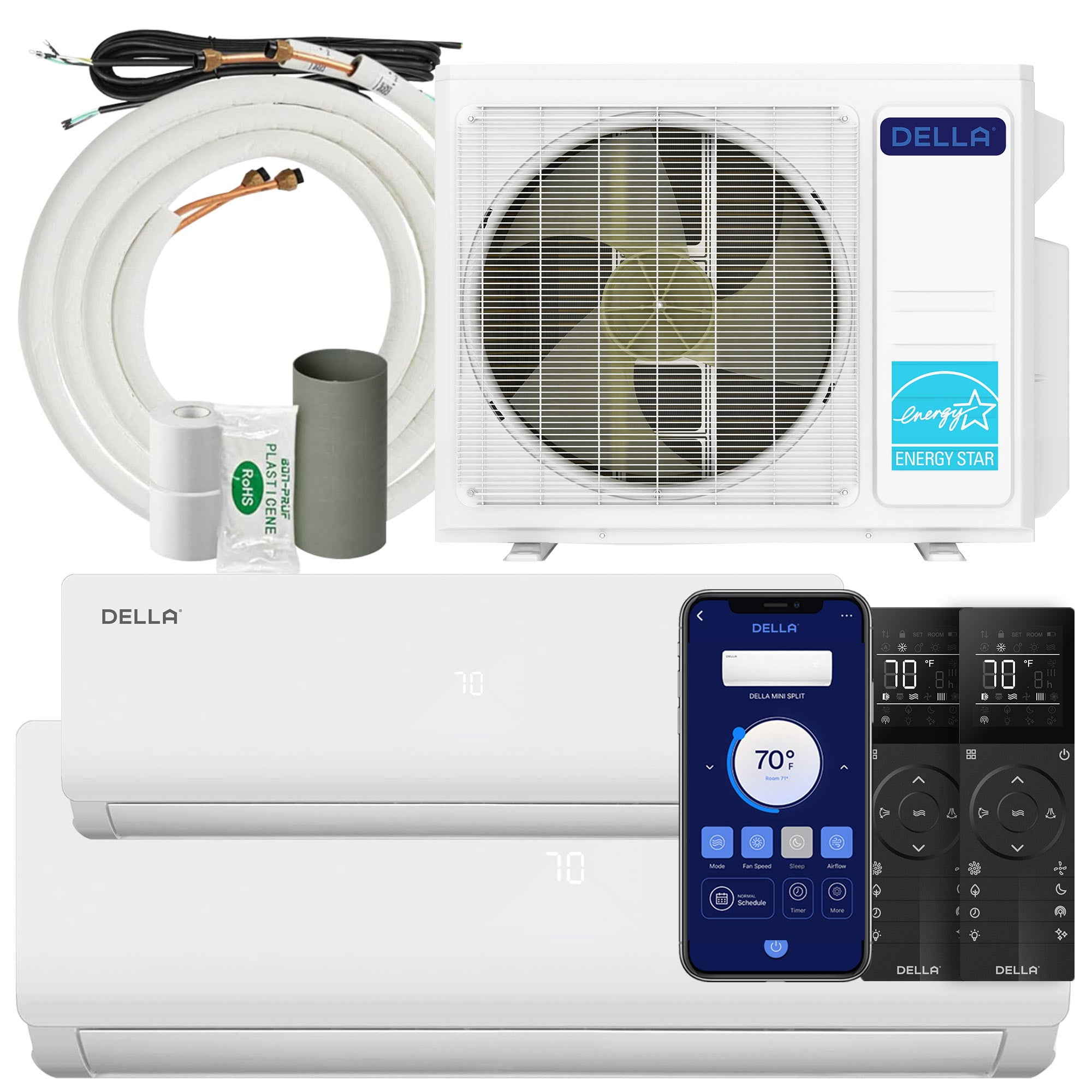 DELLA 20K BTU ODU 2 Dual Zone 9000 20000 BTU Mini Split Air Conditioner ...