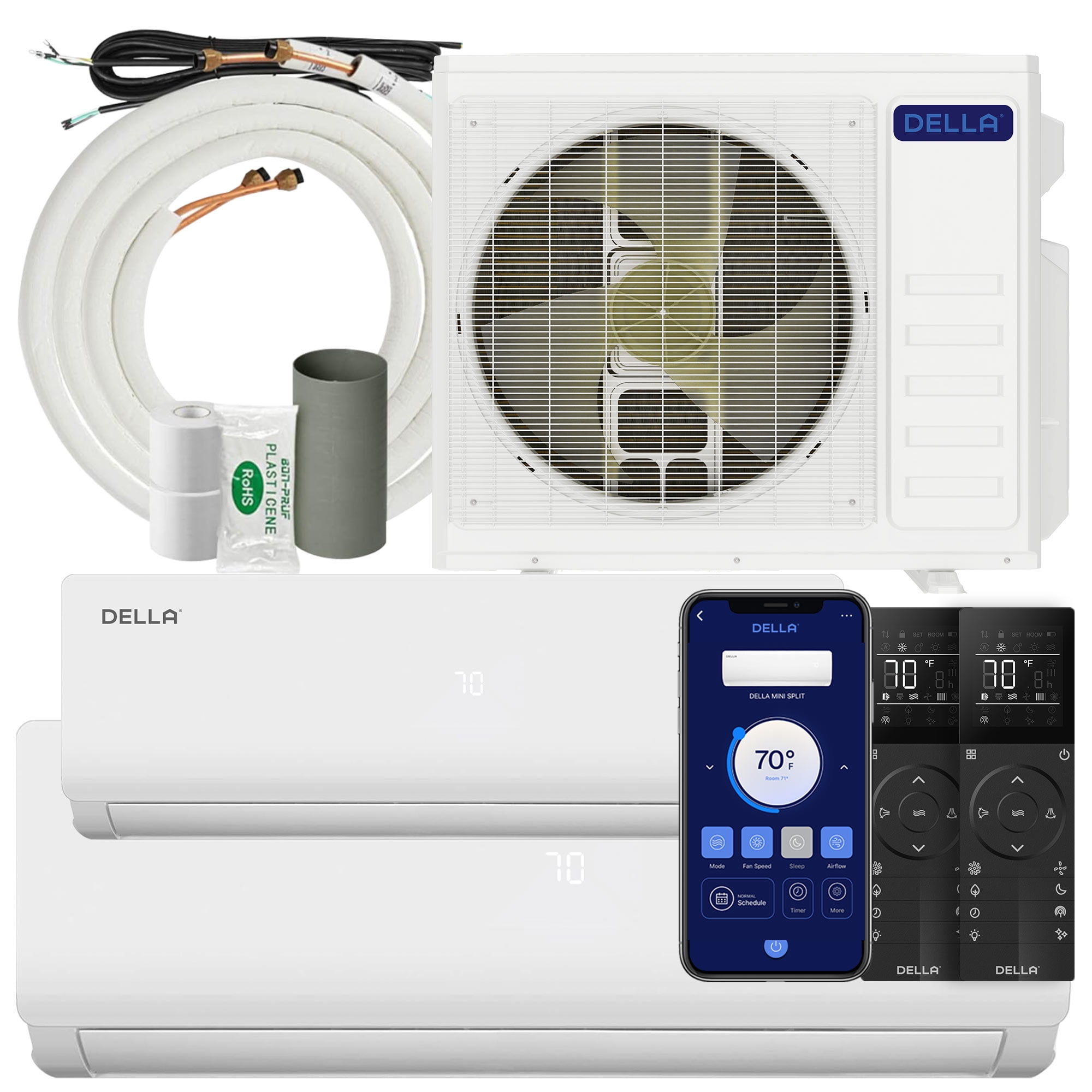 DELLA 28K BTU ODU 2 Dual Zone 12000 18000 BTU Wifi Mini Split AC Heat ...