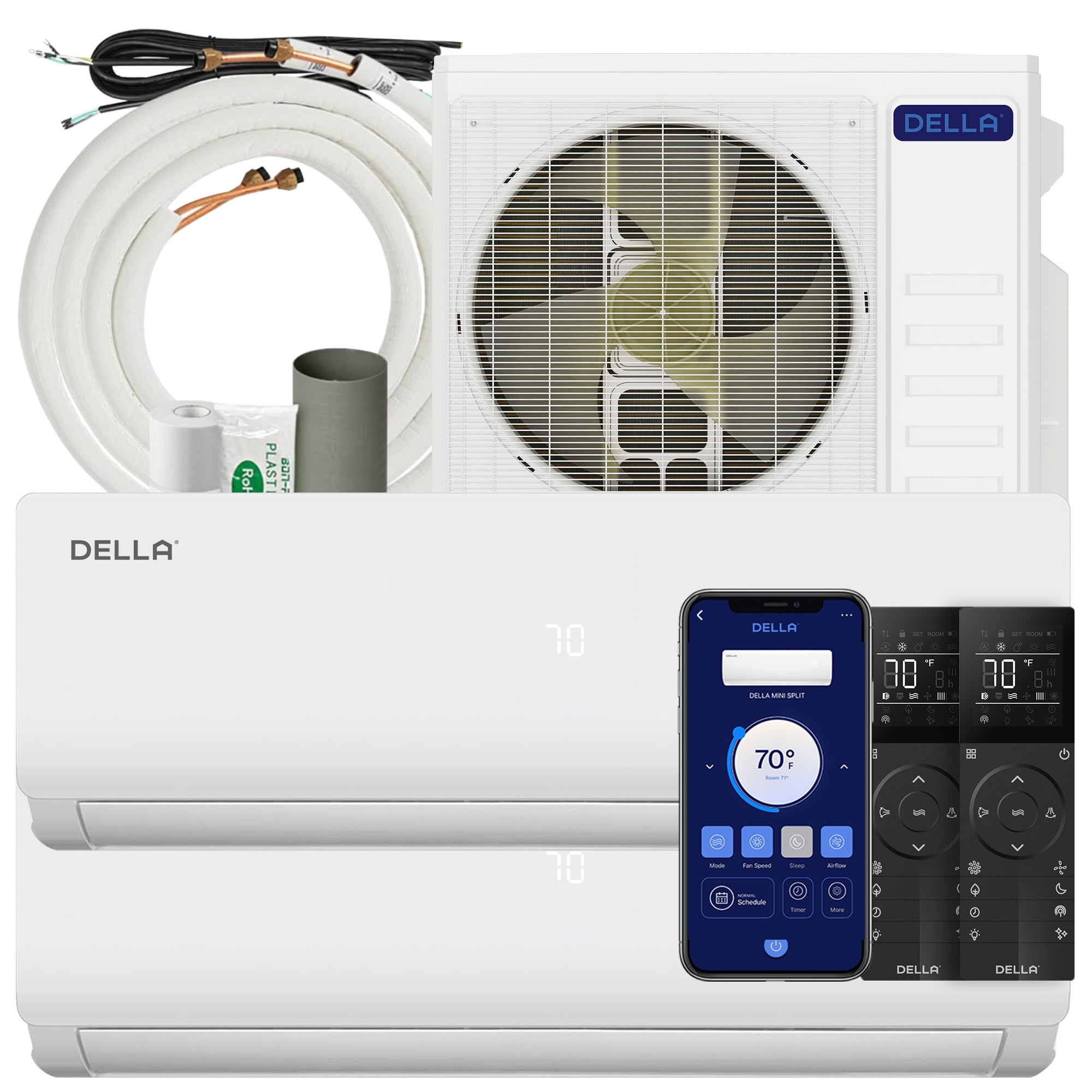 DELLA 28K BTU ODU 2 Dual Zone 18K 18K BTU Wifi Mini Split Air Conditioner & Heat Pump Work with ...
