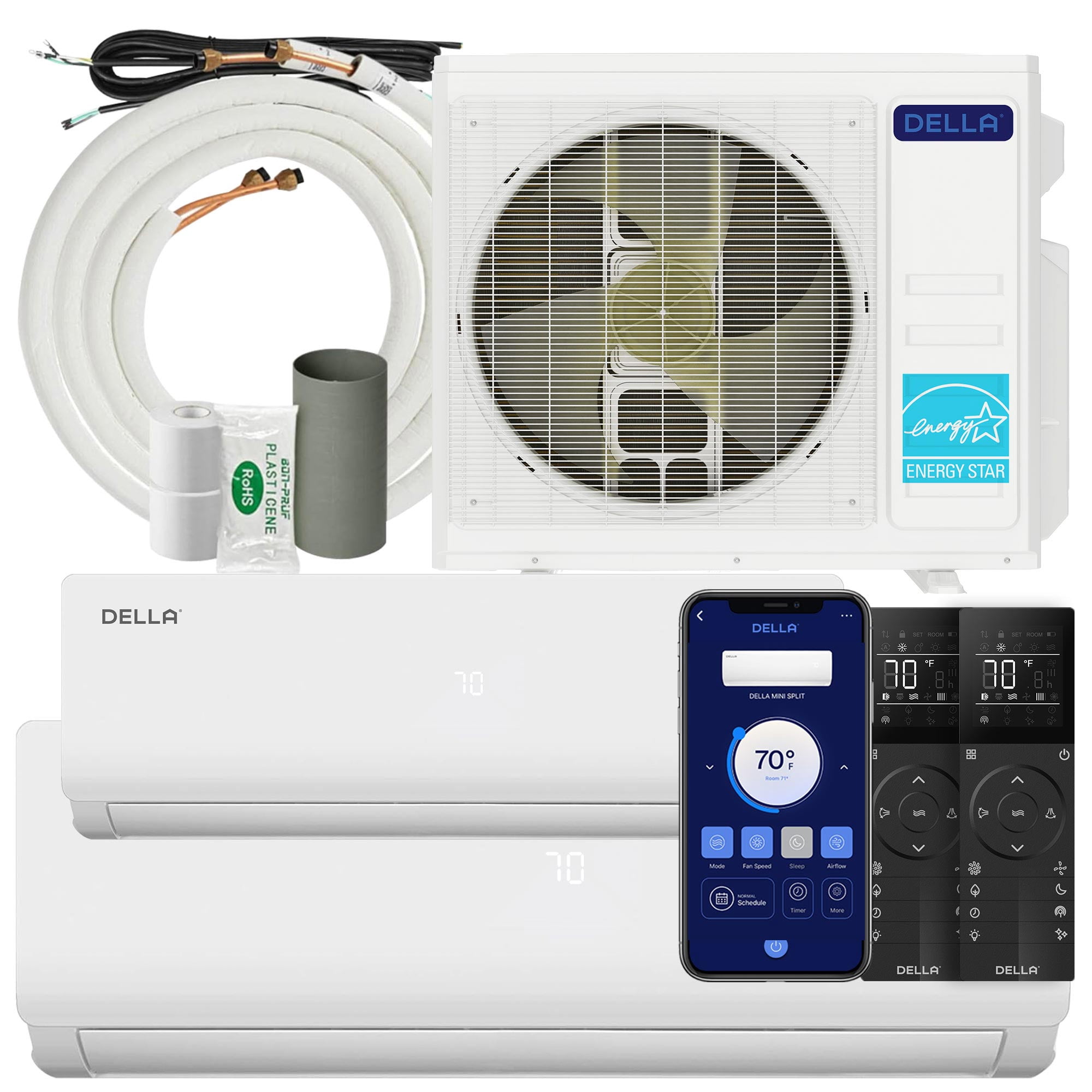 DELLA 28K BTU ODU 2 Dual Zone 9000 18000 BTU 20 SEER2 208-230V Cools Up ...