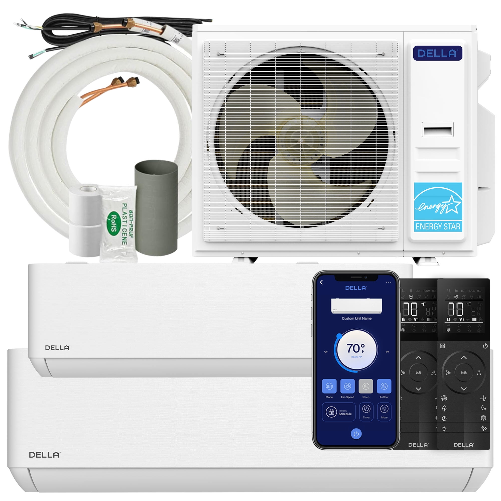 DELLA 42K BTU ODU 2 Zone 18000 23000 BTU 22 SEER2 208-230V Cools Up to ...