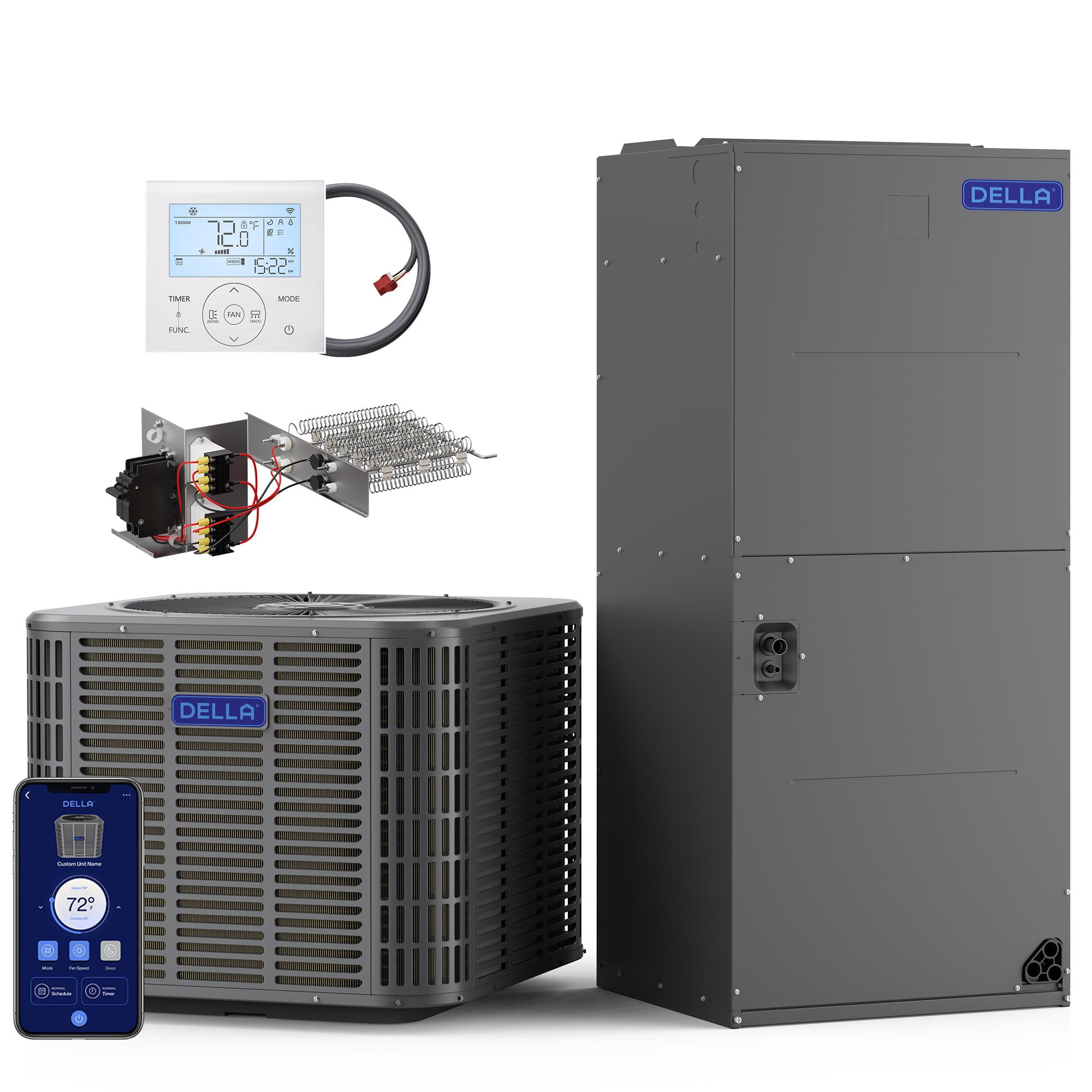 DELLA 53,000 BTU Ducted Central AC with Air Handler, Heat Pump Inverter ...