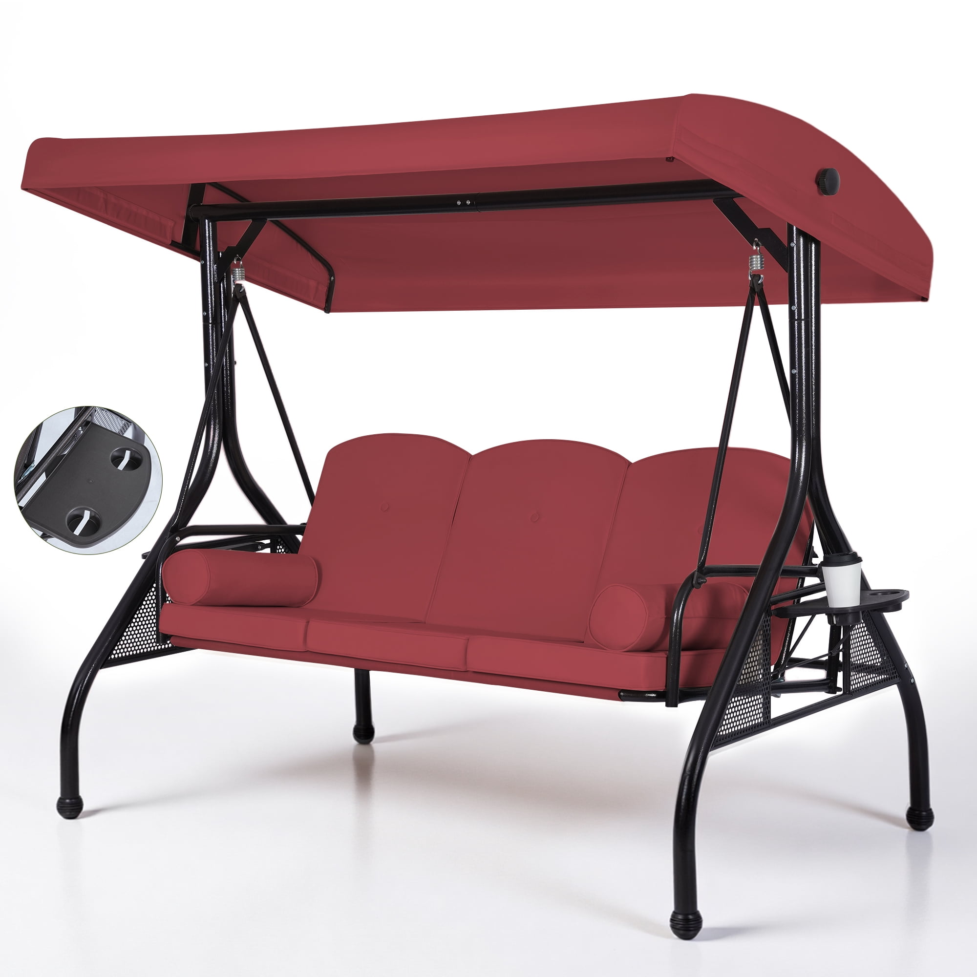 DELMANGO 3-Seat Outdoor Porch Swing with Adjustable Canopy, 2 in 1 ...