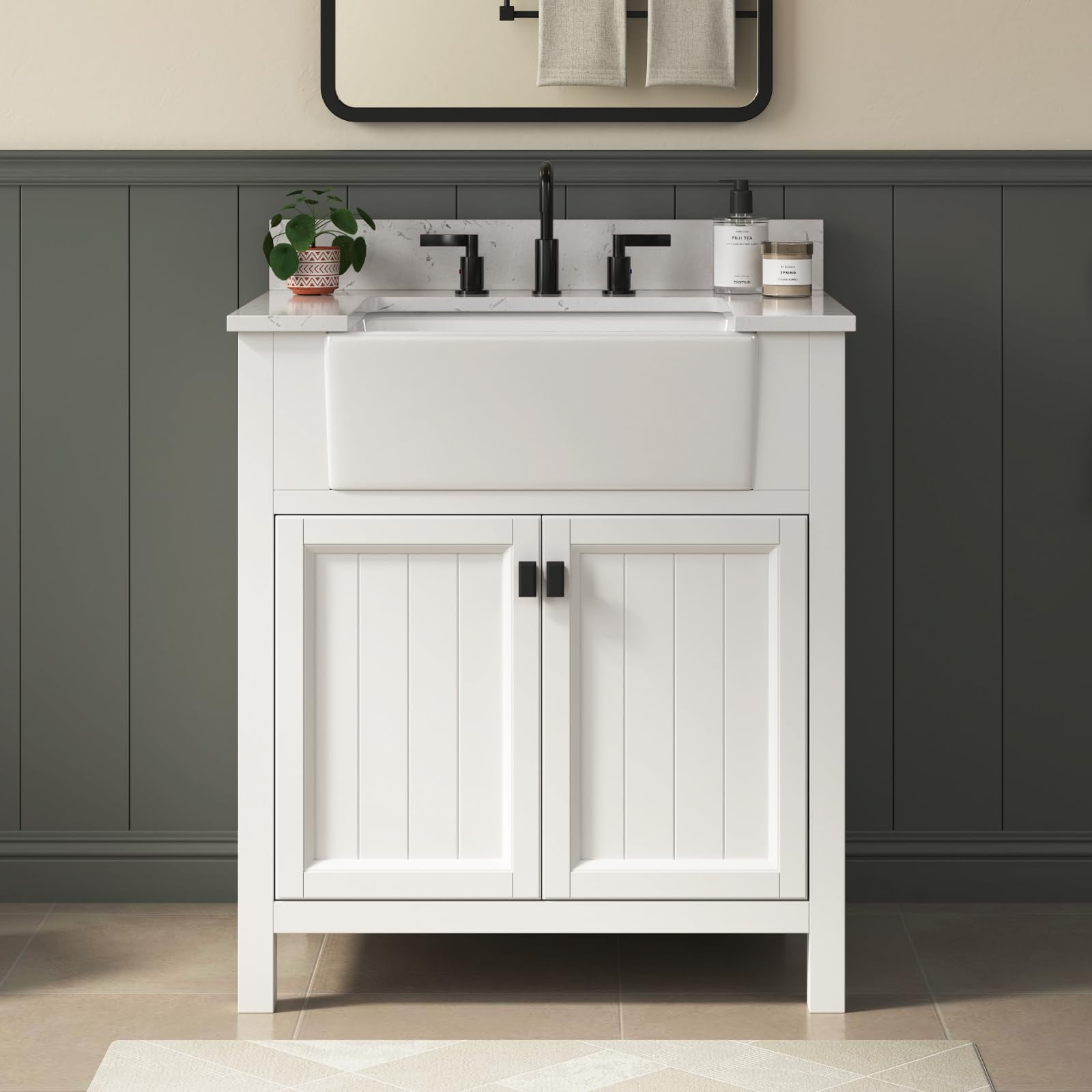 DELUXE LIVING 30 Inch Bathroom Vanity with Sink, Farmhouse Single Sink ...