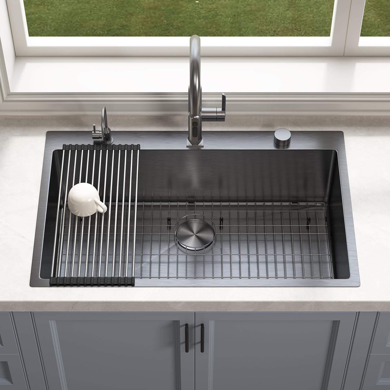 DELUXE LIVING 33 Inch Drop In Kitchen Sink with Accessories, 16 Gauge ...