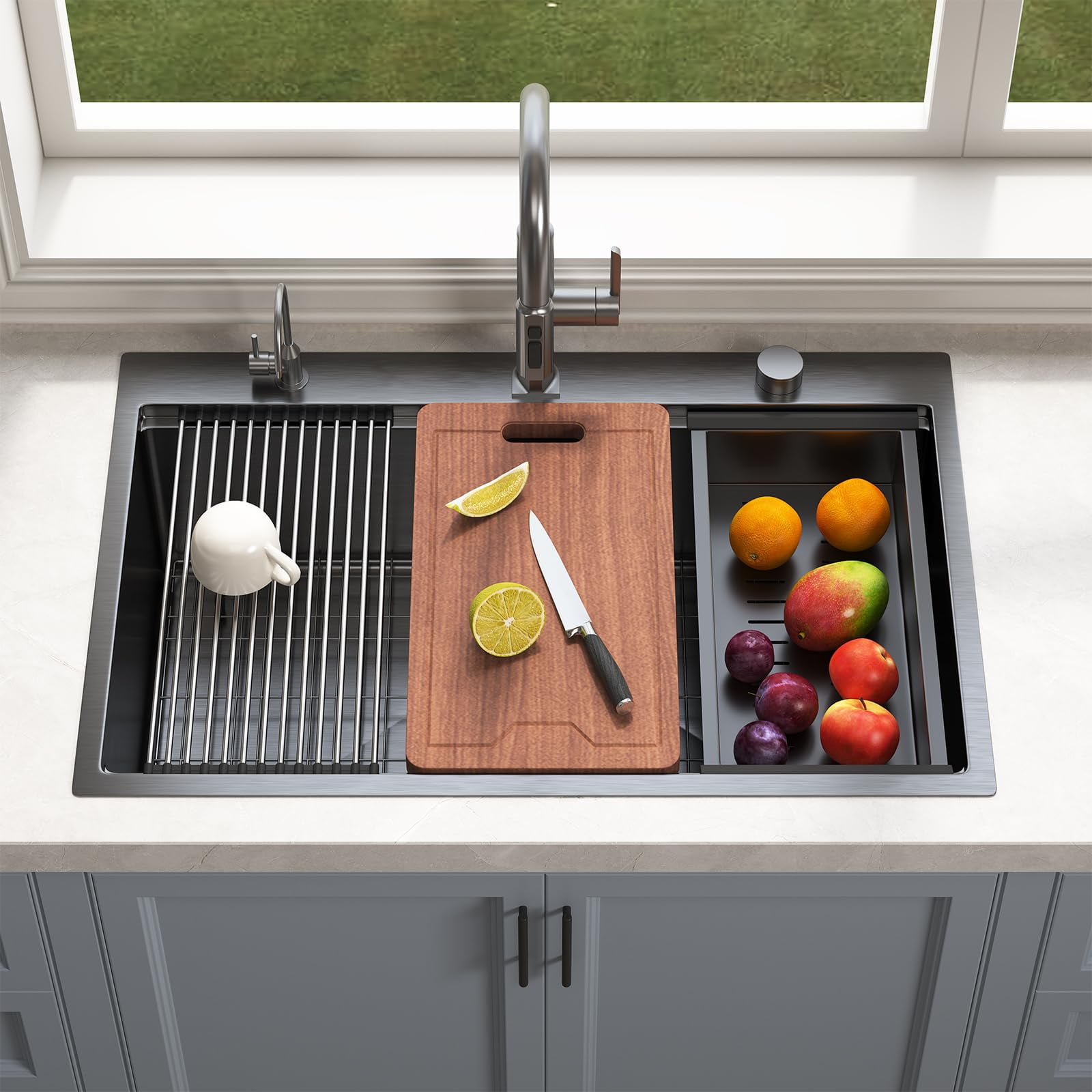 DELUXE LIVING 33 Inch Drop In Kitchen Sink with Accessories, 16 Gauge ...