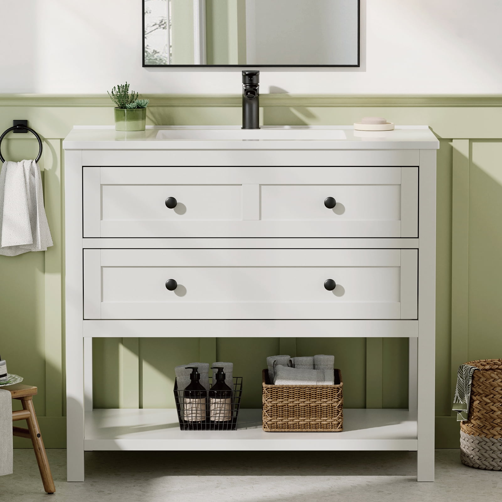 DELUXE LIVING 36" Bathroom Vanities with Sink Top, Adjustable Feet ...