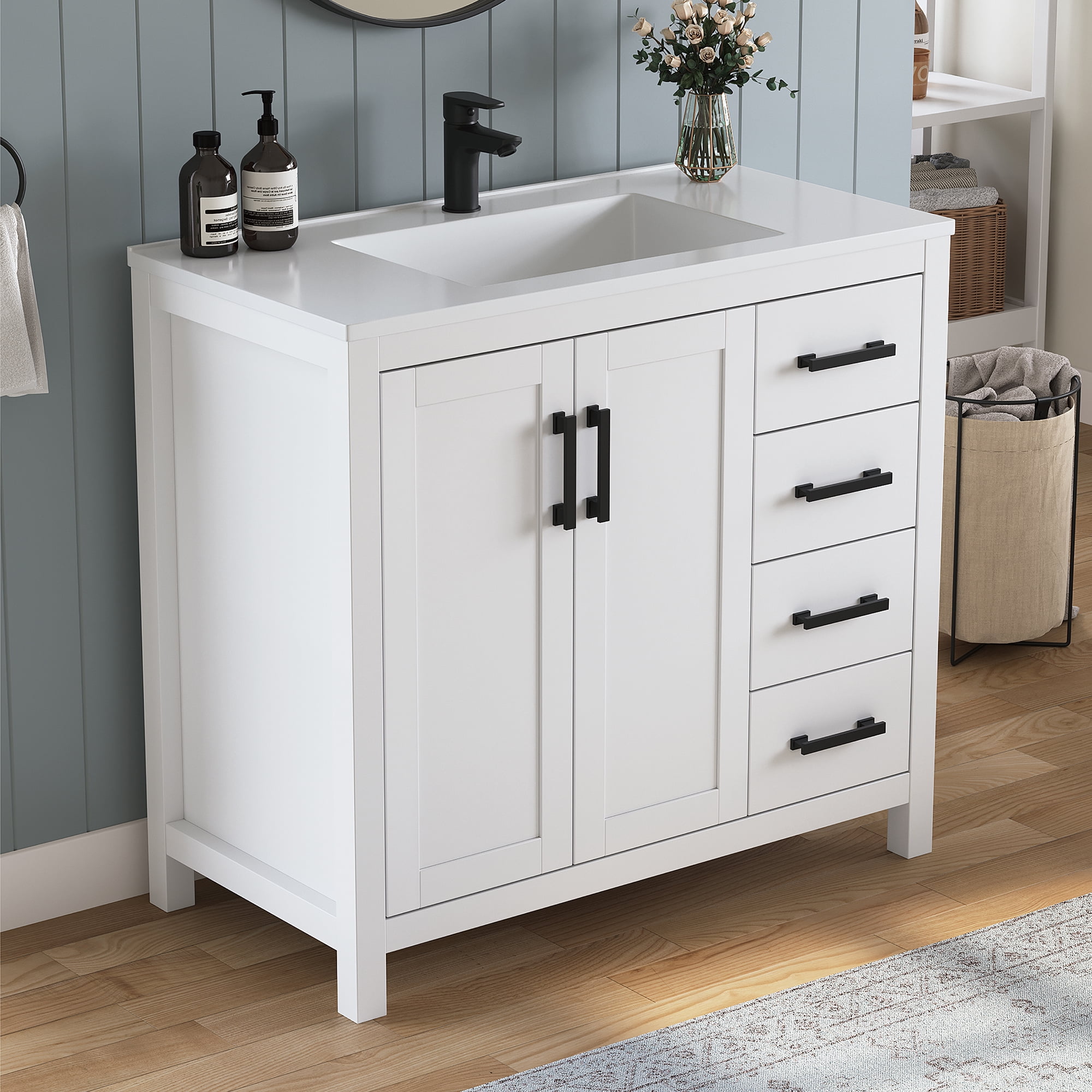 DELUXE LIVING 36" Bathroom Vanities with Sink Top, Fully Extendable ...