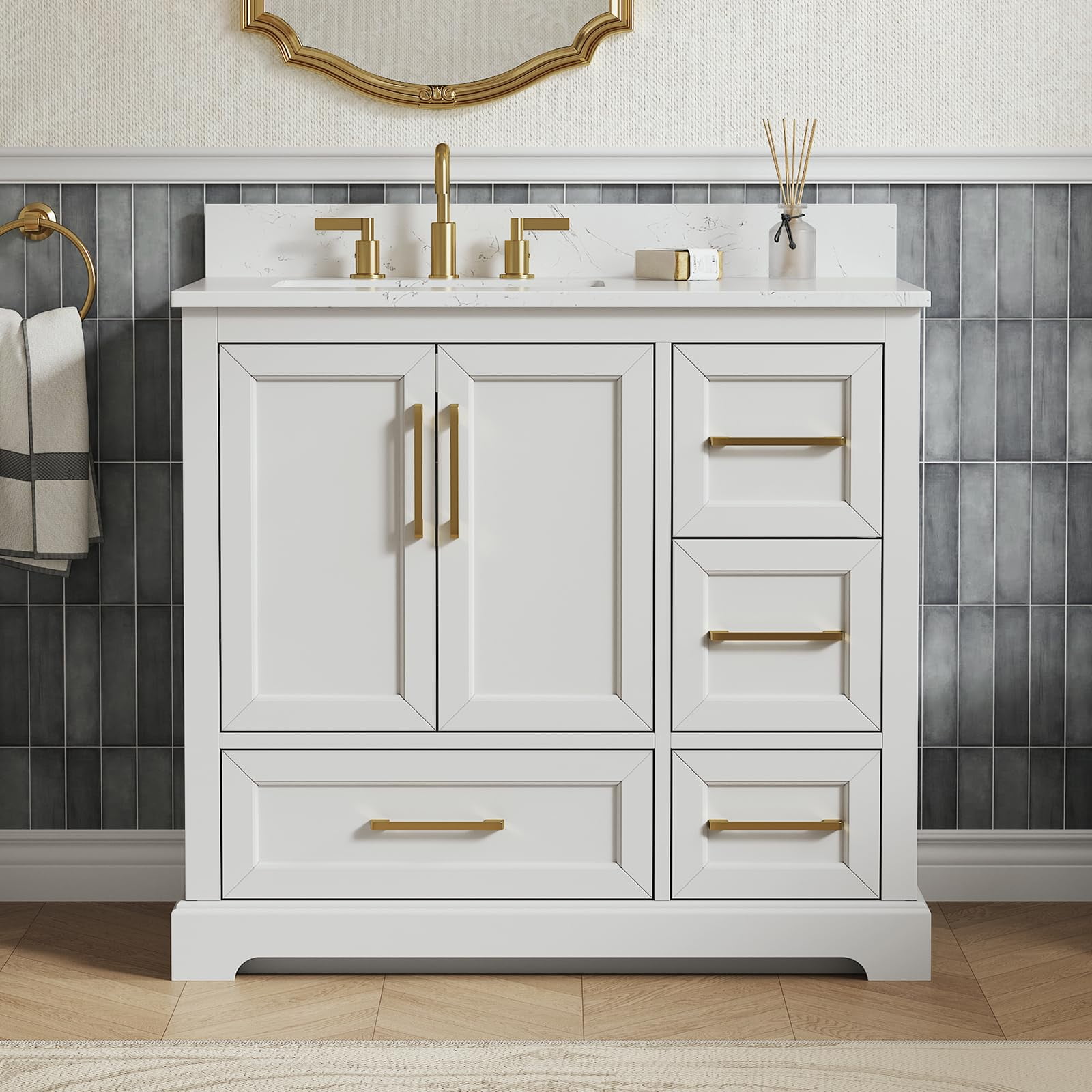 DELUXE LIVING 36" Bathroom Vanity with Sink,Undermount Ceramic Sink ...