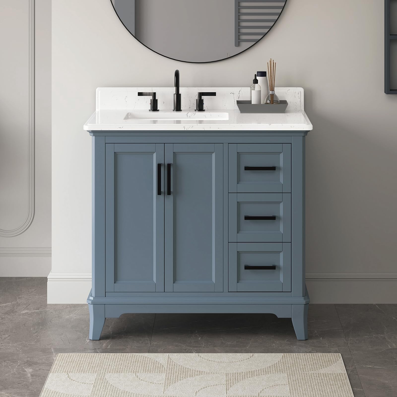 Deluxe Living 36 inch Bathroom Vanity with Sink, Solid Wood Frame with ...